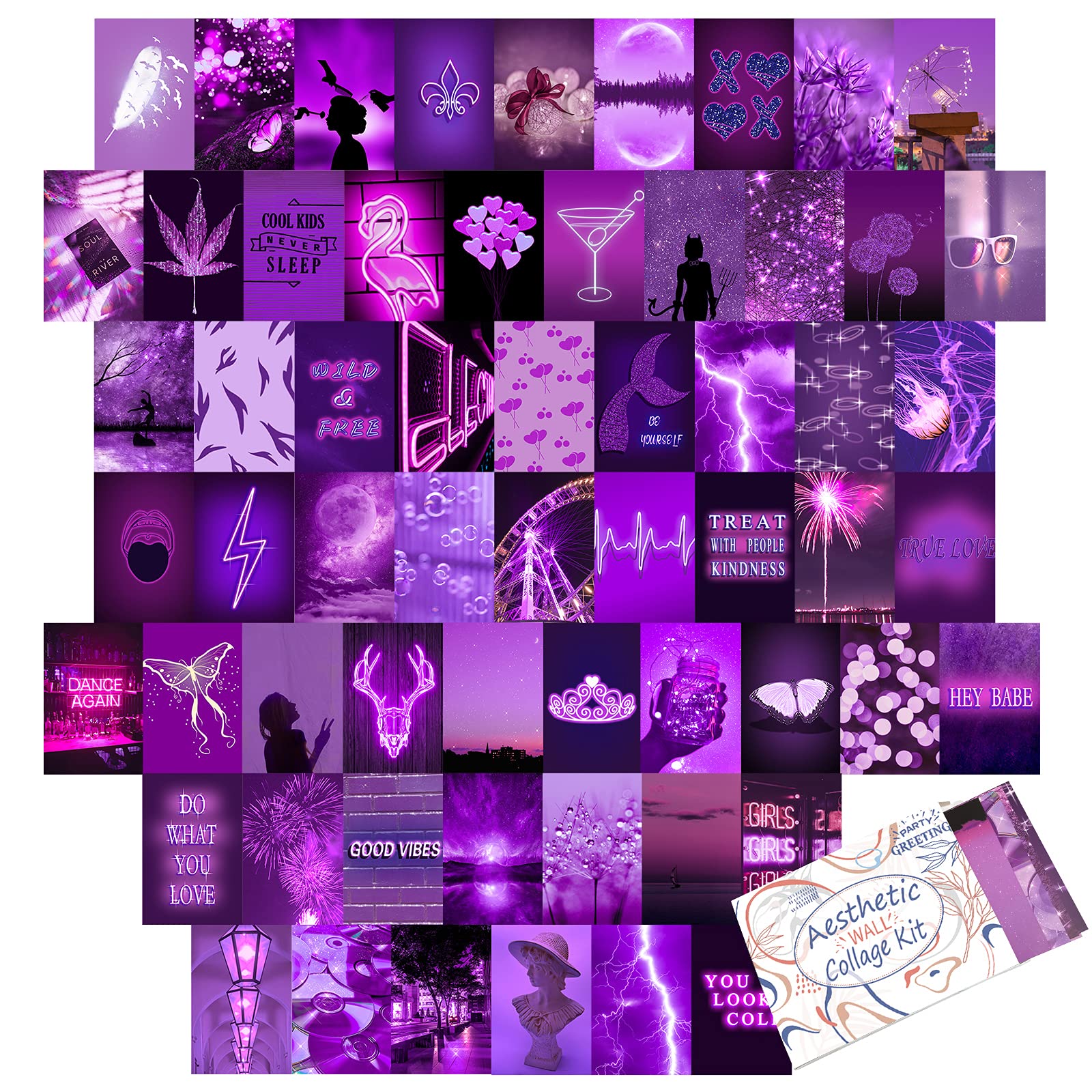 Buy 60 Pieces Room Decor For Bedroom Purple Aesthetic Photo Collage Kit