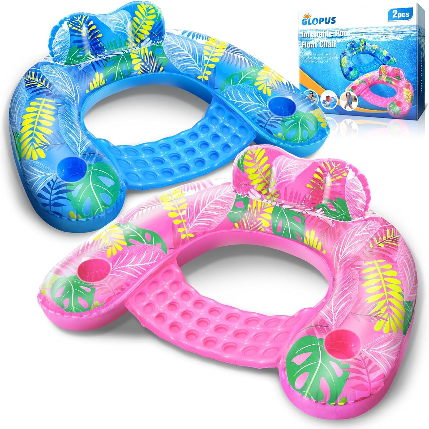 Inflatable Pool Float Chair, 2 Pack Pool Chair Floats for Swimming Pool ...