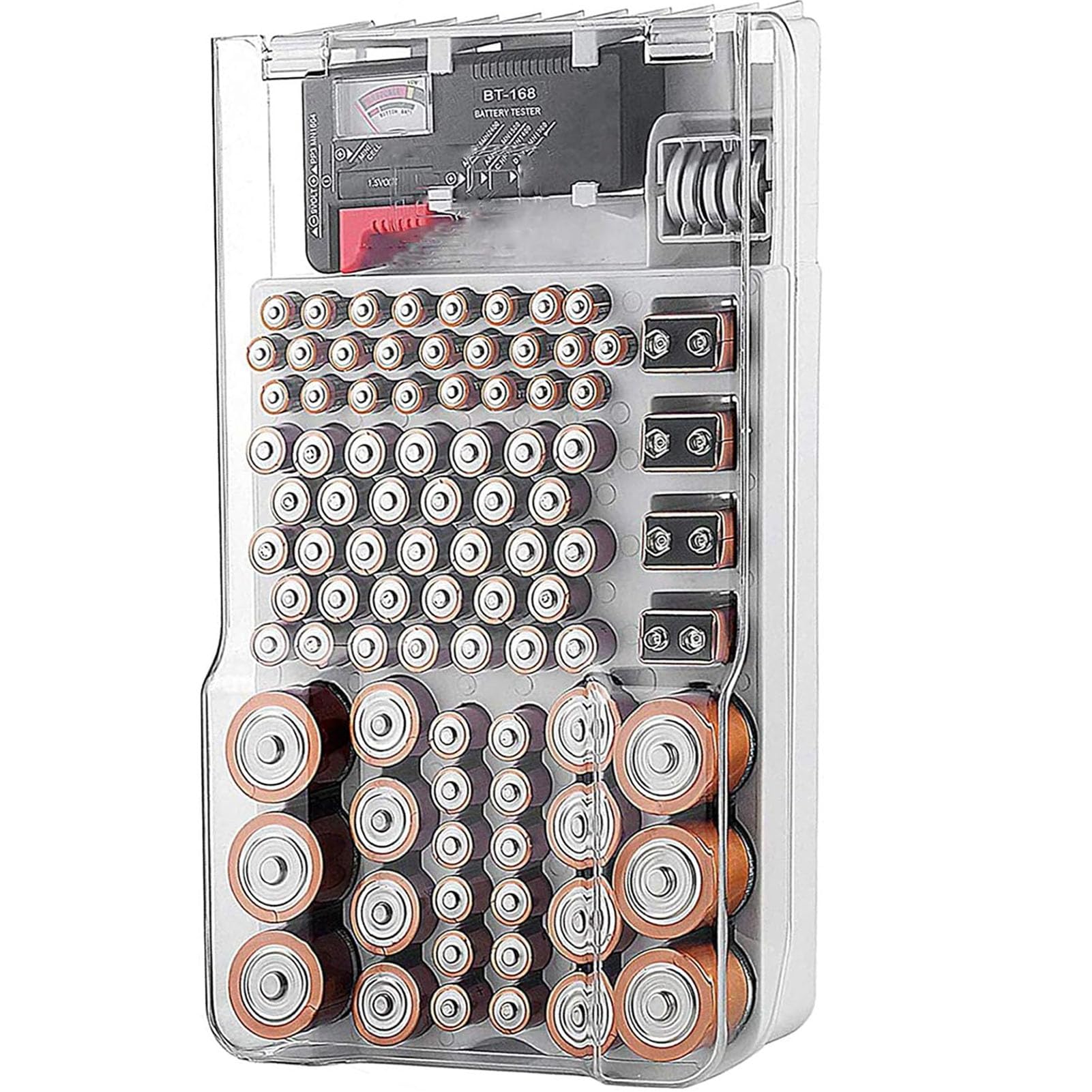 Yuecoom Battery Organizer Storage Box with Tester,Clear Lid Battery ...