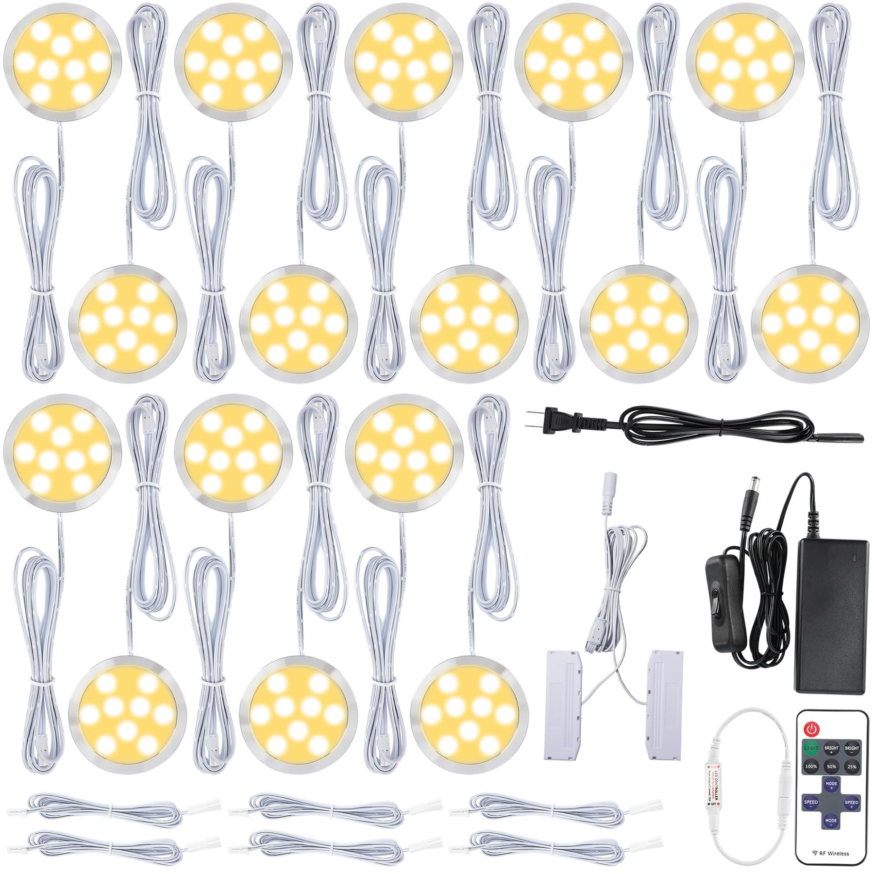 Meigour Under Cabinet LED Puck Lights Kit, Kitchen Hutch Shelf Lighting ...