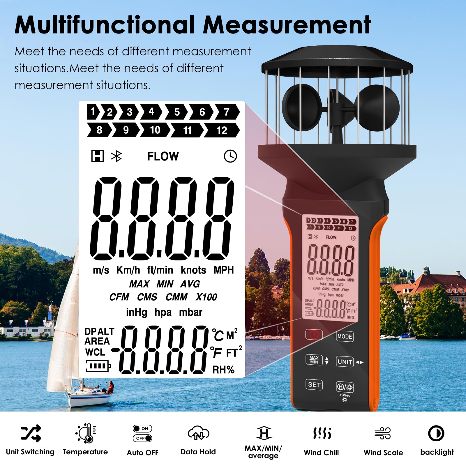 Mua GOYERRNES Air Flow & Wind Speed Meter, Handheld Cup Anemometer with ...