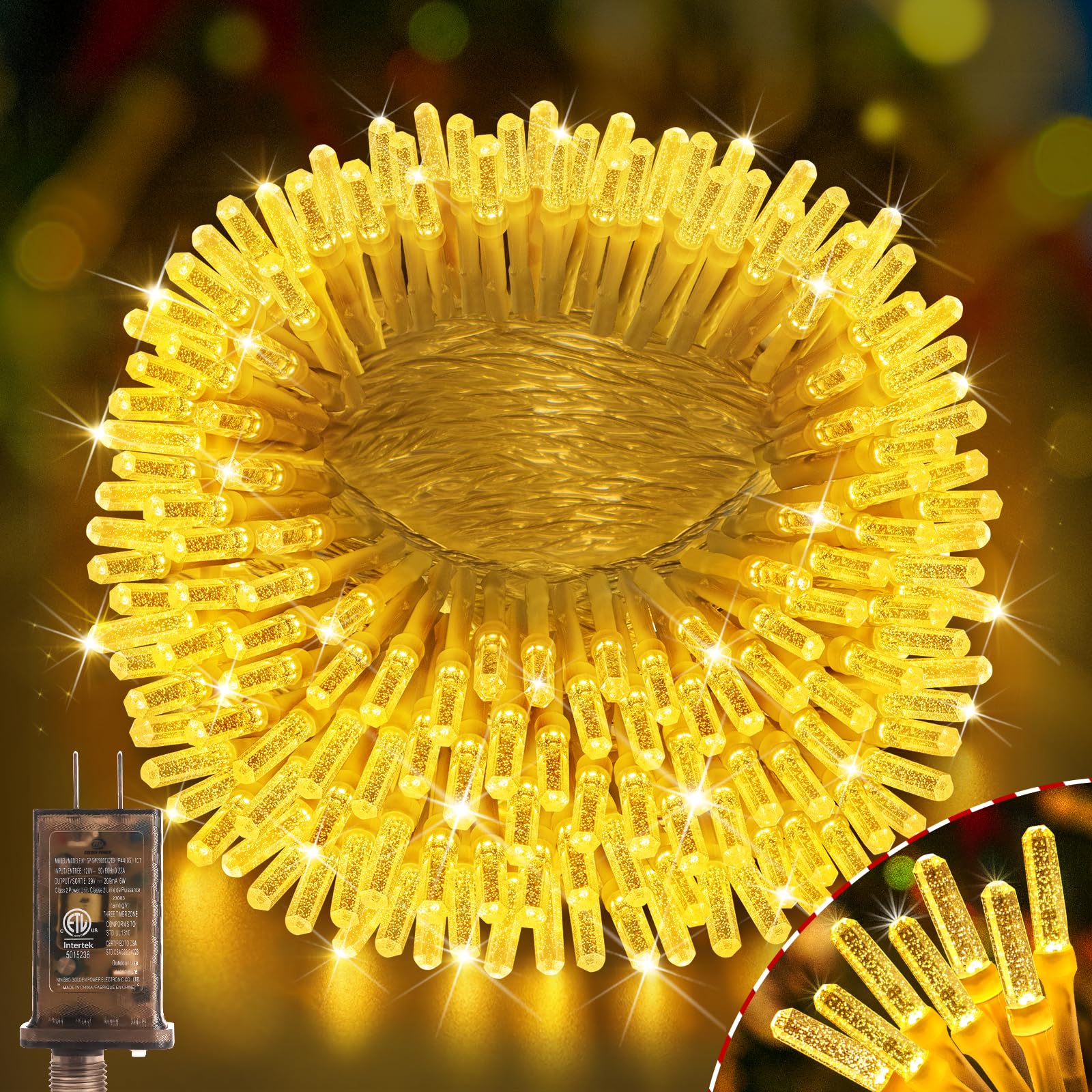 Hezbjiti 300LED 108FT Upgrade Christmas Lights Outdoor, 8 Modes Fairy ...