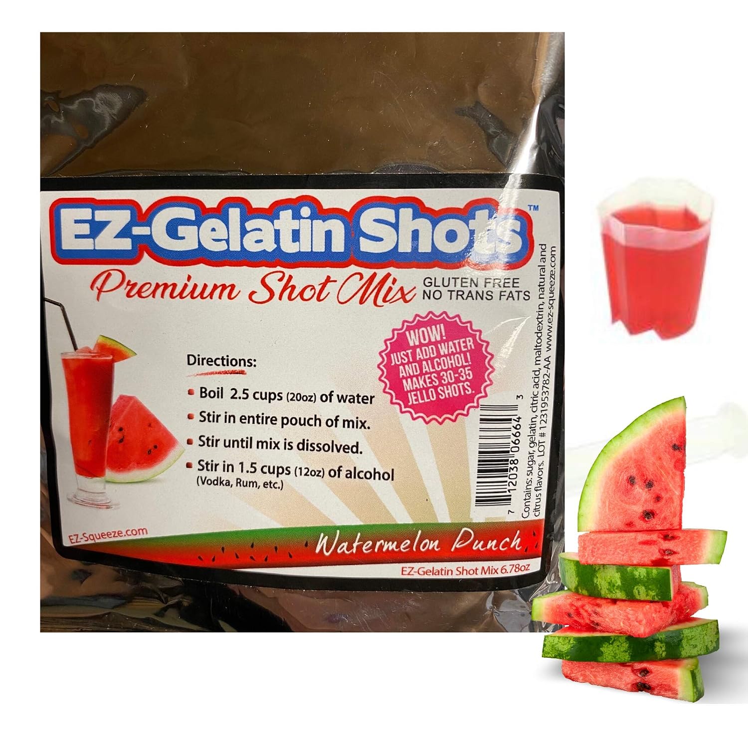 Amazon.com : EZ- Squeeze Watermelon Punch Jello Shot Mix 6.78oz ...
