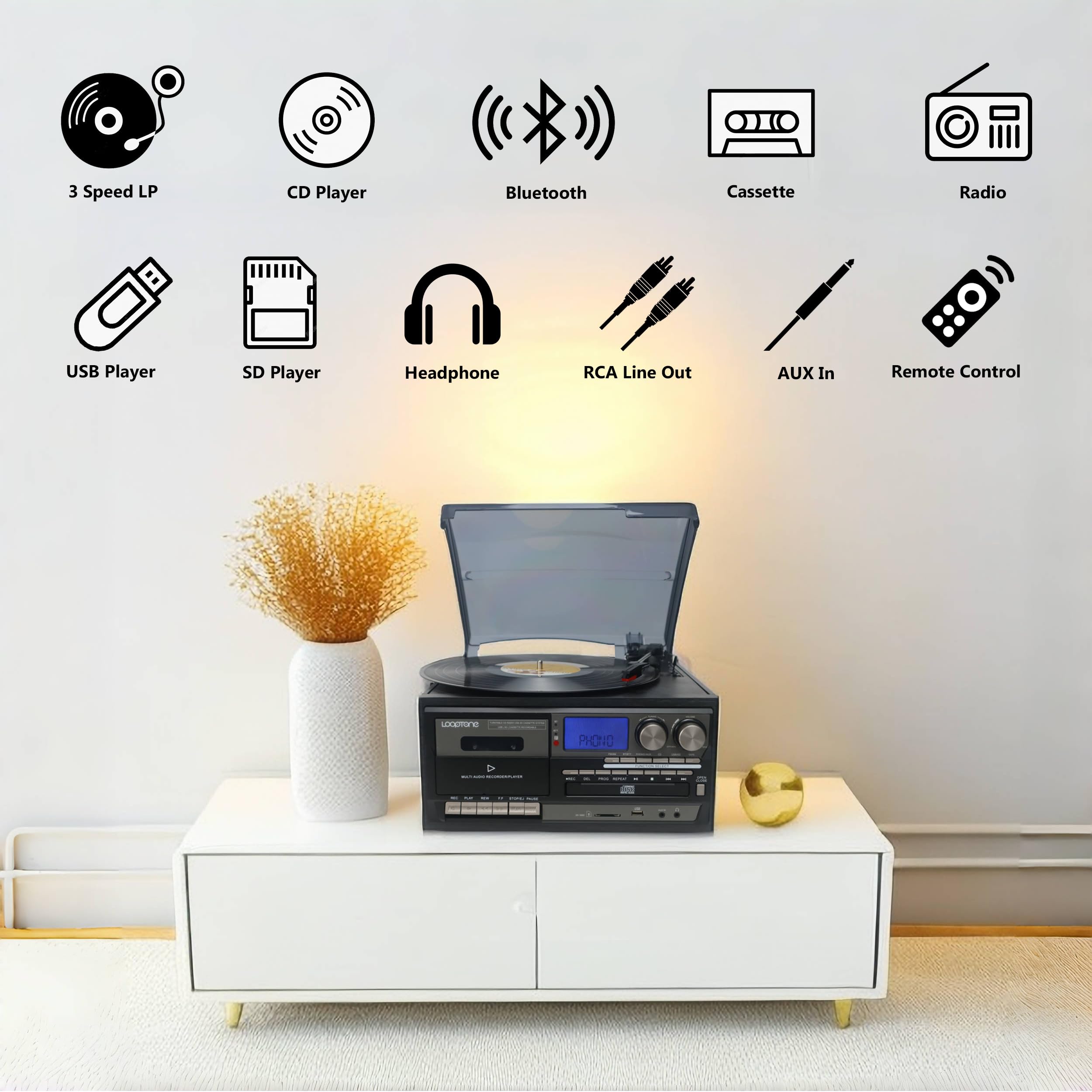Mua LoopTone Vinyl Record Player 10 in 1 3 Speed Bluetooth Vintage ...