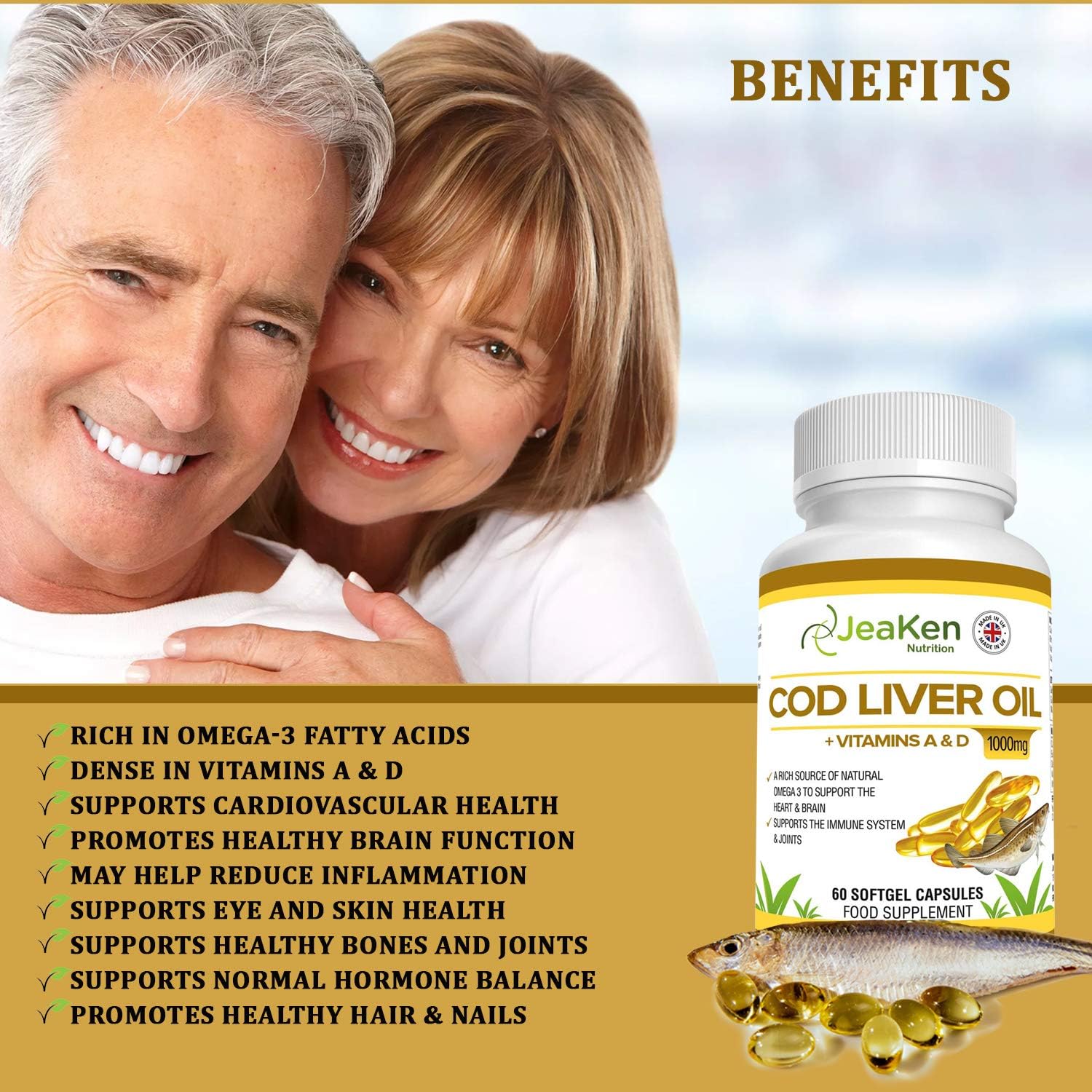 JeaKen – COD Liver Oil High Strength 1000mg Capsules – Natural Rich ...