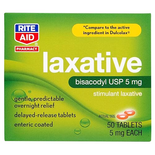Rite Aid Laxative, Bisacodyl, 5mg - 50 Tablets, Stimulant Laxative ...
