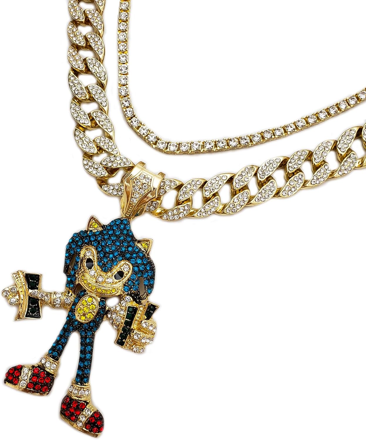 BLINGFACTORY Hip Hop Iced Super Sonic Pendant w/ 18" Full Iced Cuban ...