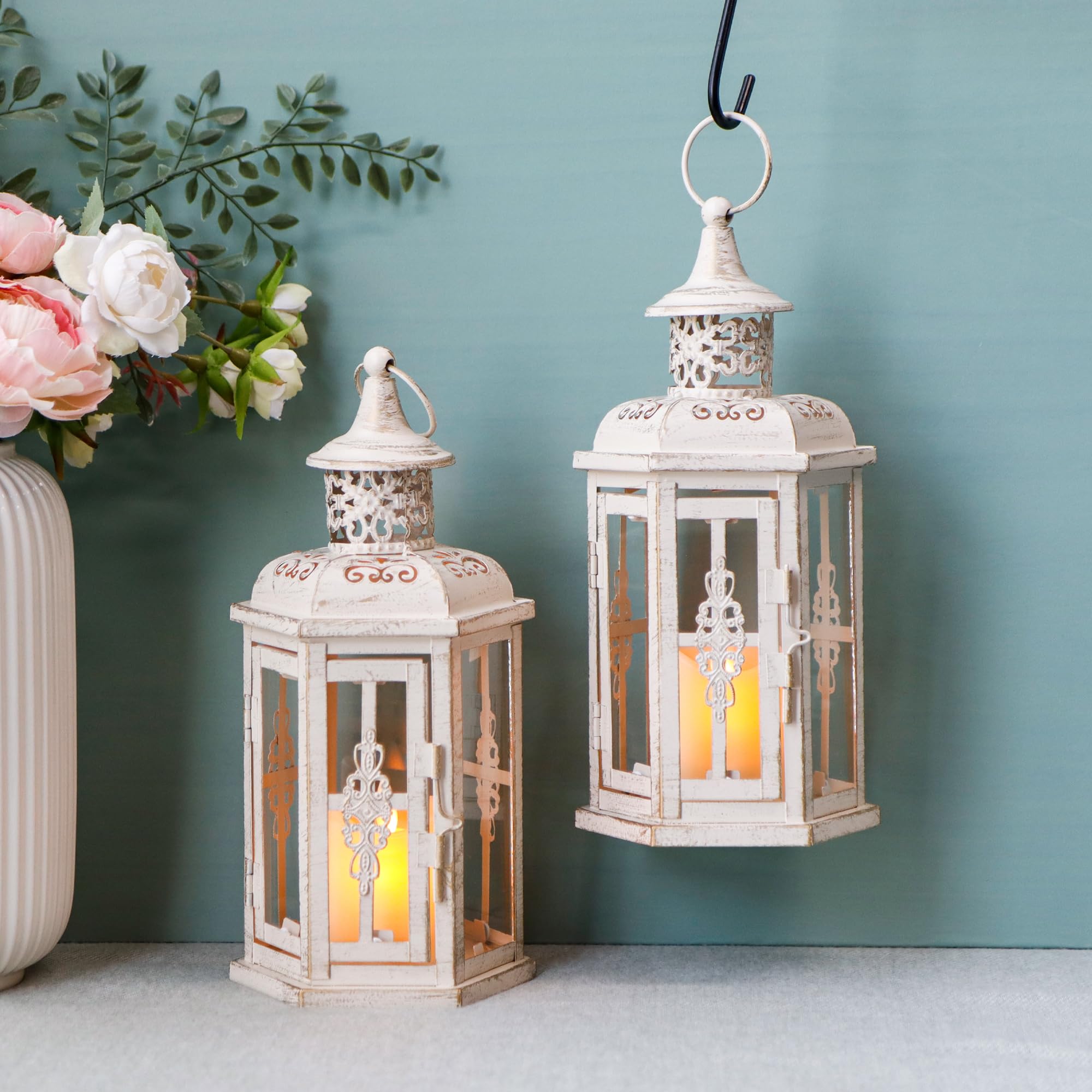 JHY DESIGN Set of 2 Rustic Decorative Lanterns 10" H Vintage Hanging ...