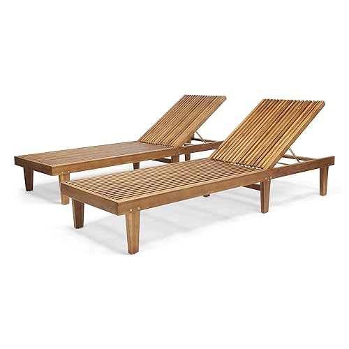 GDFStudio Outdoor Wooden Chaise Lounge, Set of 2 with Teak Finish in ...