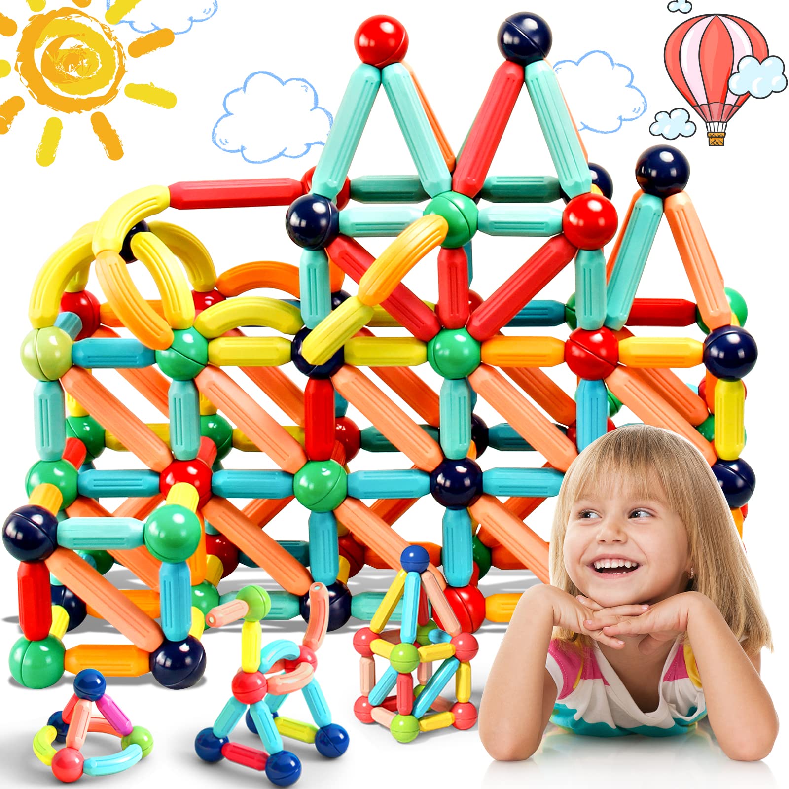 UREC 64Pcs Magnetic Building Blocks, Montessori Magnet Toys for ...