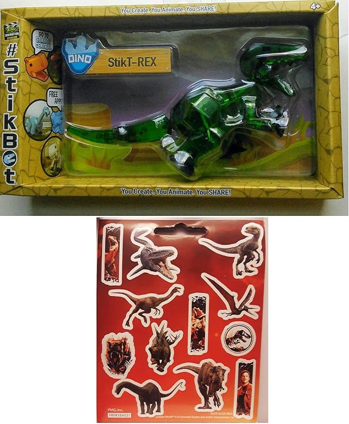 Amazon.com: STIKBOT Dino StikT-REX Green Figure + One Sheet of 12 ...