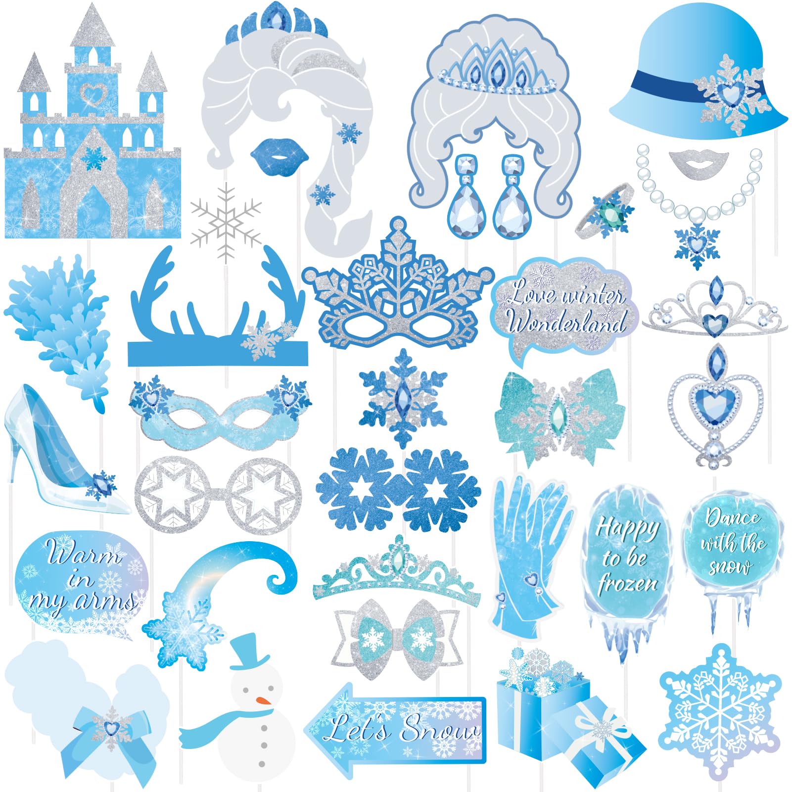 SUNBEAUTY 36 PCS Winter Wonderland Photo Booth Props Frozen Party ...