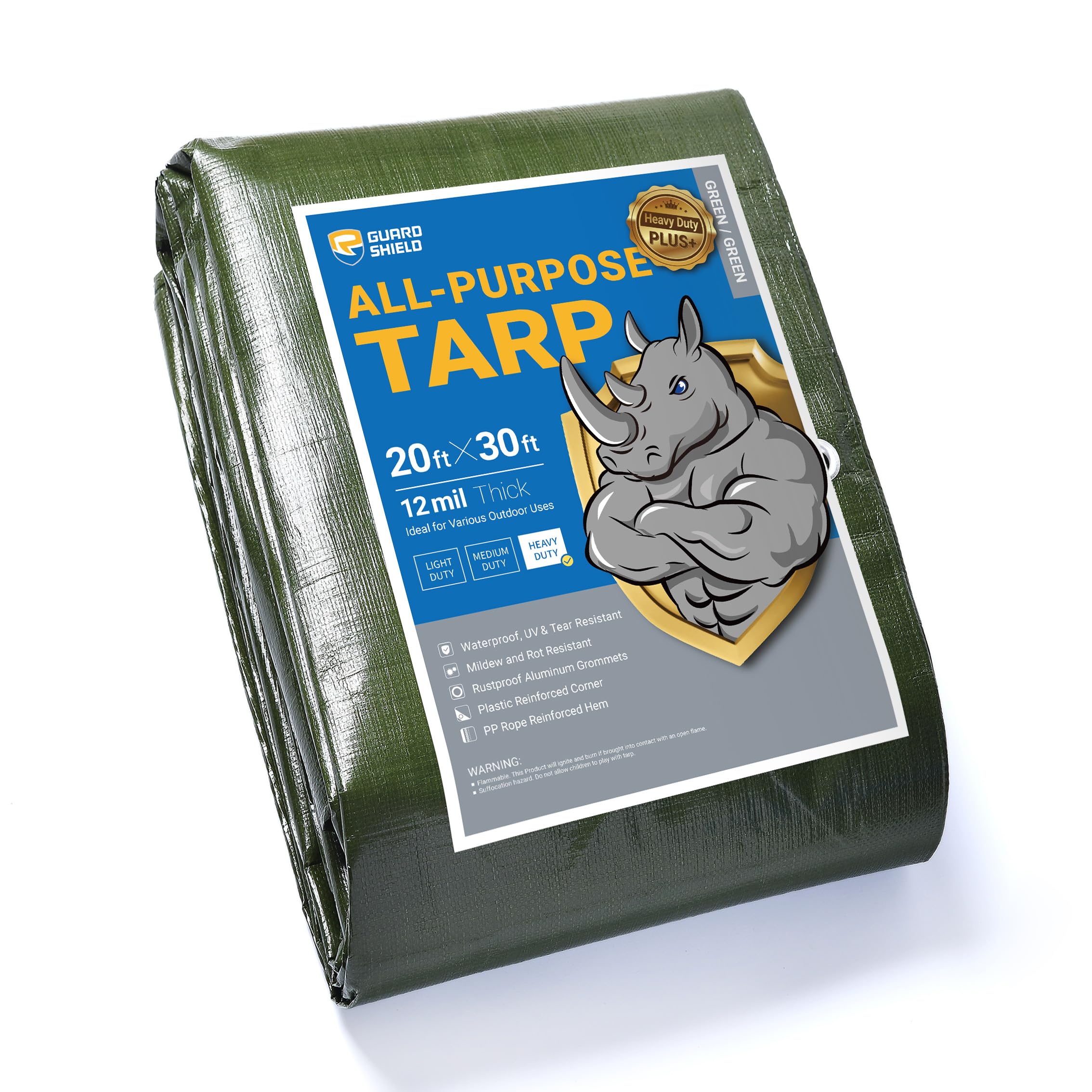 GUARD SHIELD Tarp Green Tarps Heavy Duty Waterproof 20x30 Feet Extra ...