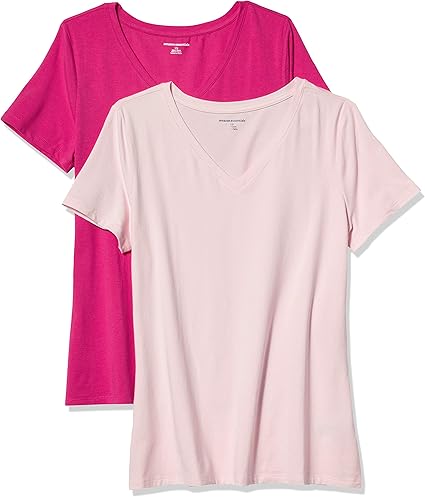 Amazon.com: Amazon Essentials Women's 2-Pack Short-Sleeve V-Neck T ...