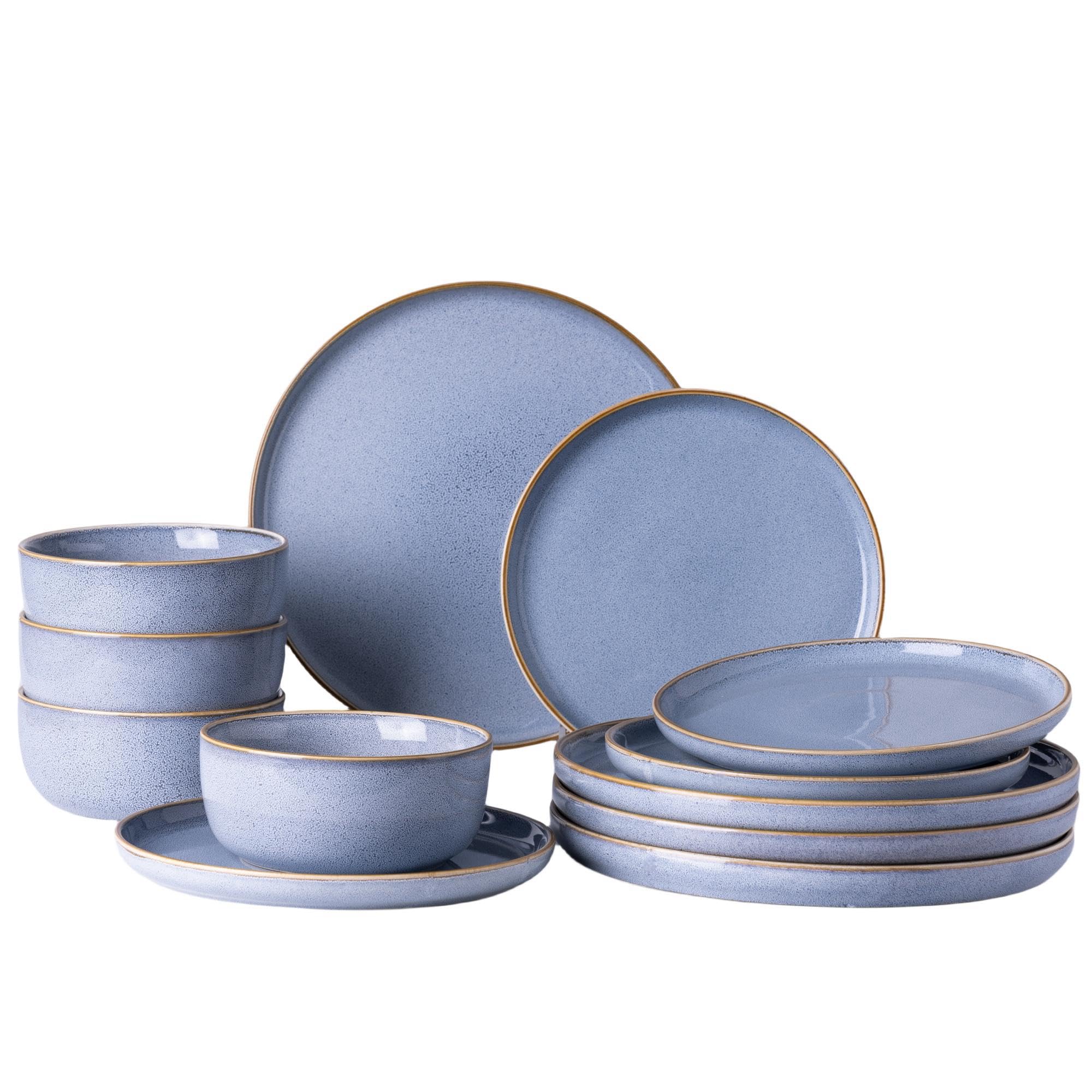 GBHOME Ceramic Dinnerware Sets for 4, 12 Pieces Stoneware Plates and ...