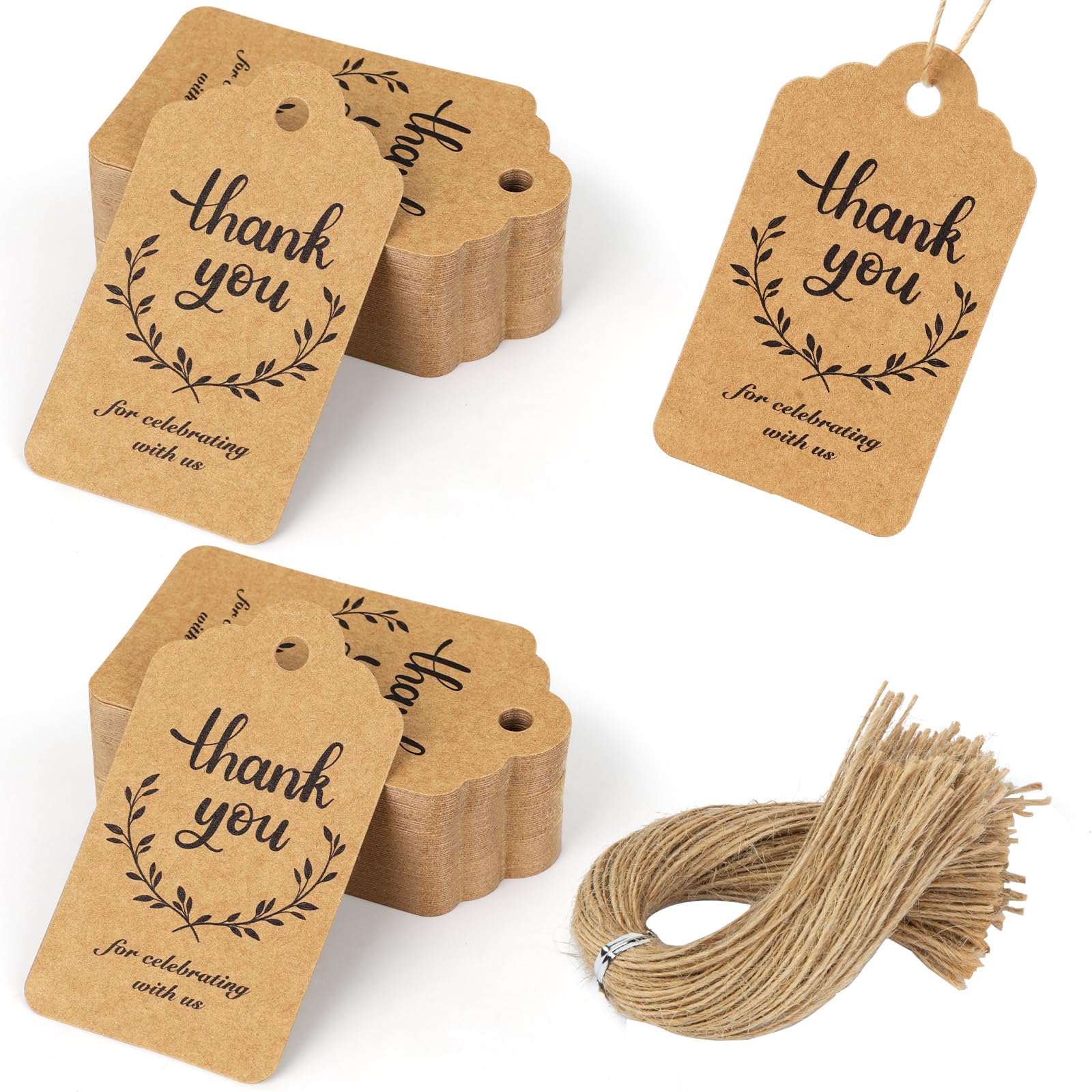 VGOODALL 200PCS Thank You Tags, Brown Paper Tags Gift Tags with Strings ...
