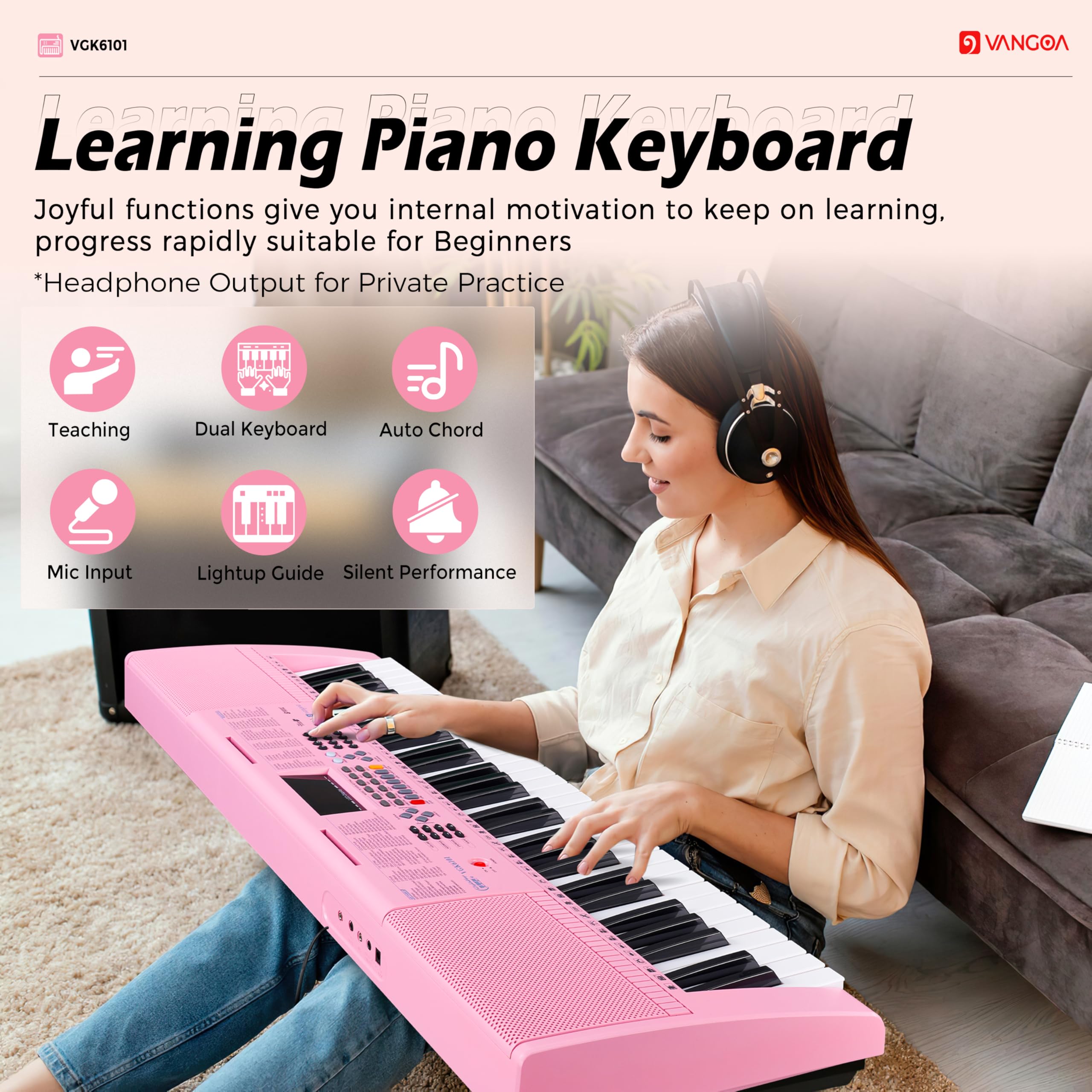 Mua Vangoa Pink Piano Keyboard 61 Key, Electric Keyboard Kit Portable ...