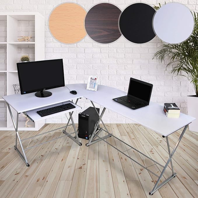 Computer Corner Desk - Extendable Keyboard Tray, 170x136x75cm, CPU ...