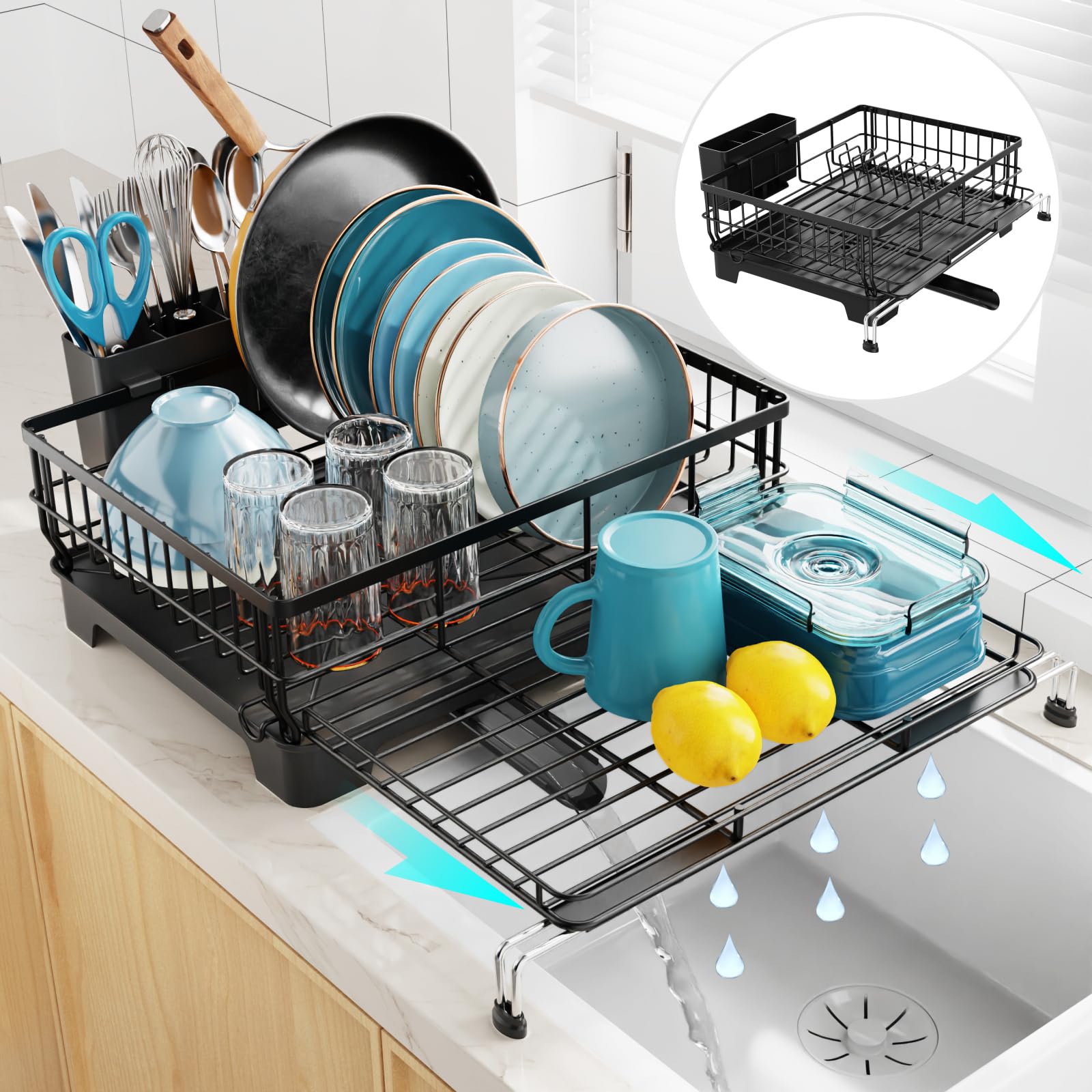 GSlife Extendable Dish Drying Rack - Large 2-in-1 Dish Racks for ...