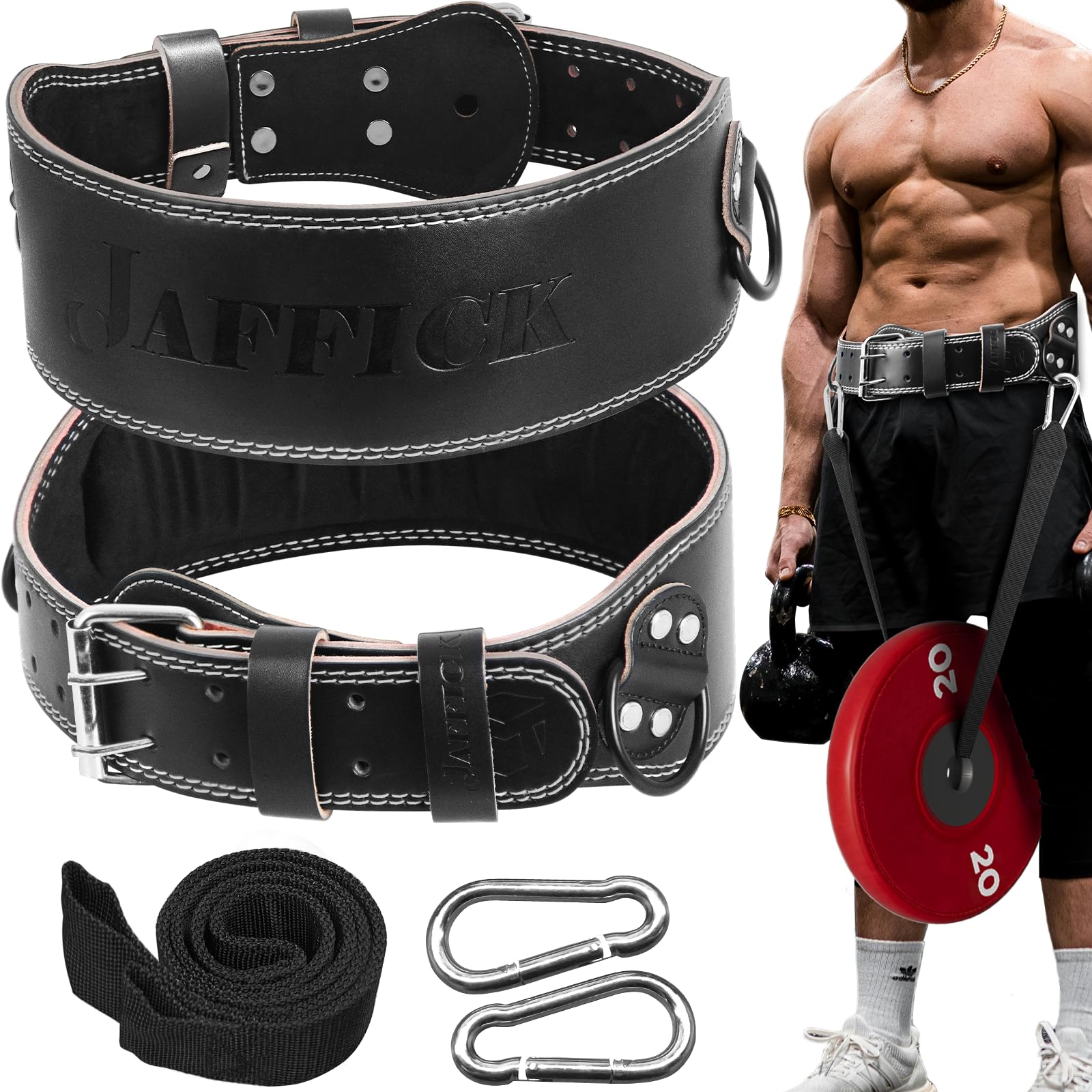Jaffick Leather Weight lifting belt & 2-in-1 Dip Belt with Rope for ...