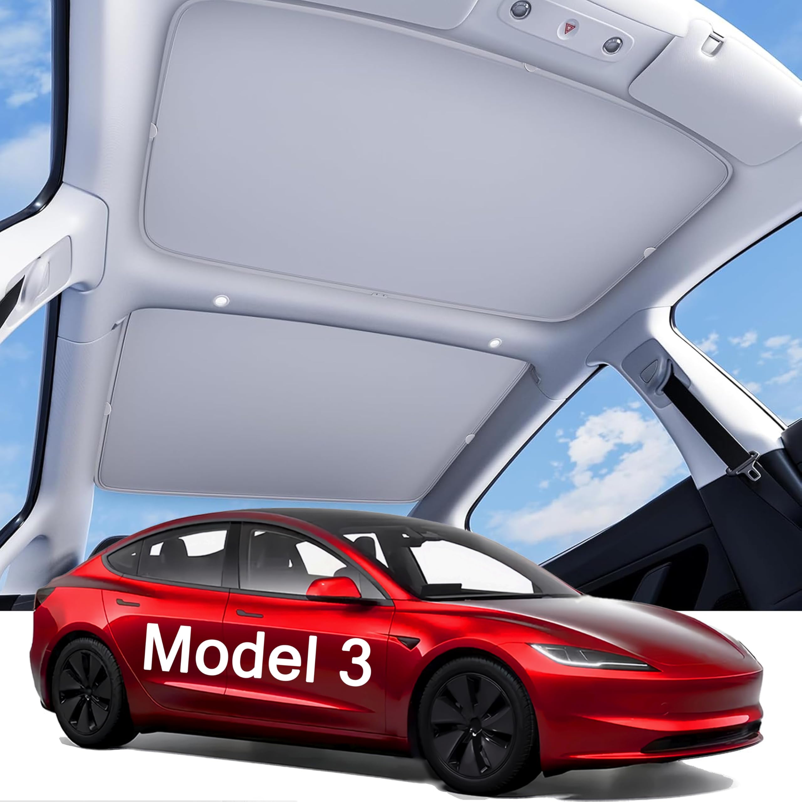 2025 Upgraded Tesla Model 3 Sunshade Roof, UPF200+ Roof Sunshade with ...