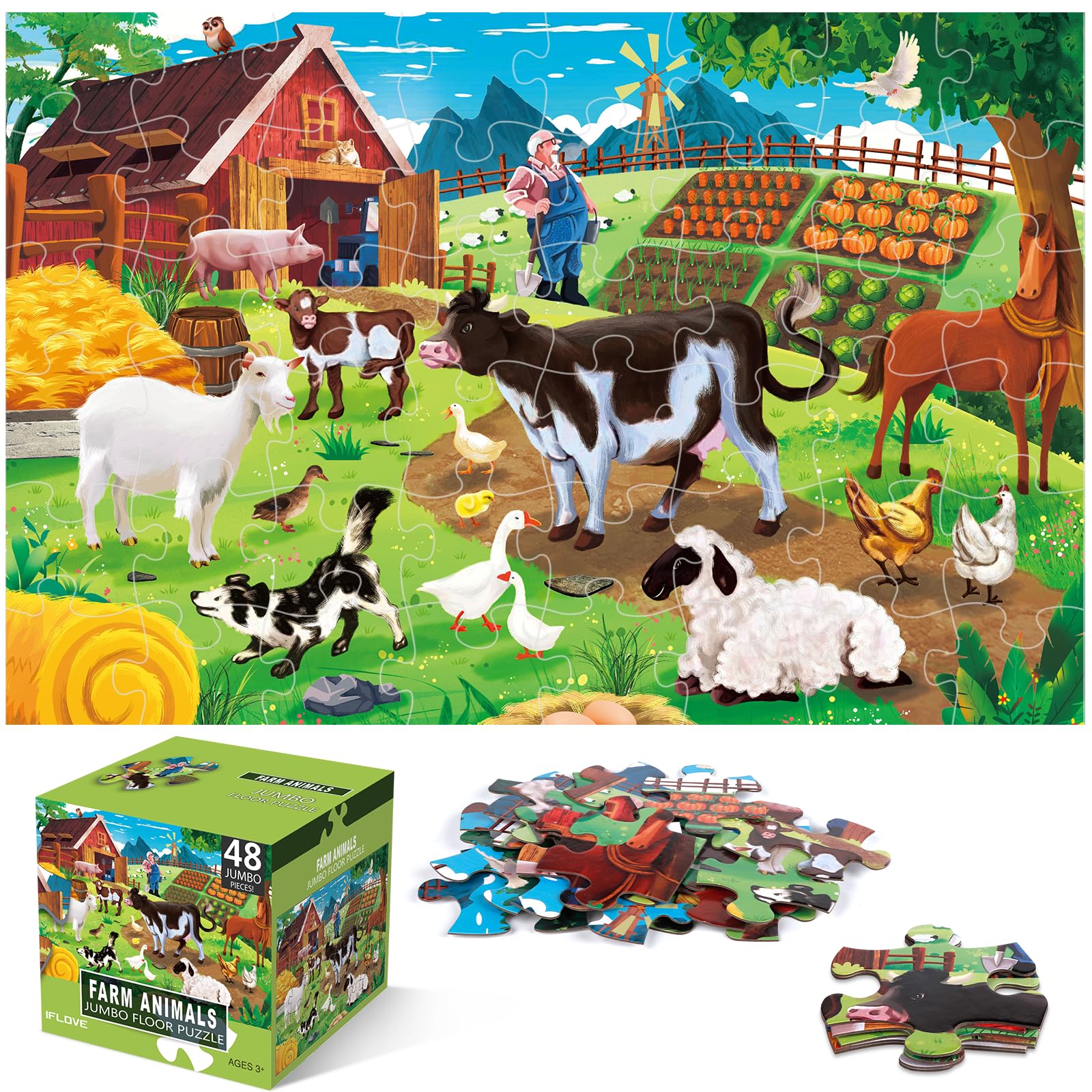 Jumbo Floor Puzzle for Kids,Farm Animals Jigsaw Large Puzzles,48 Piece ...