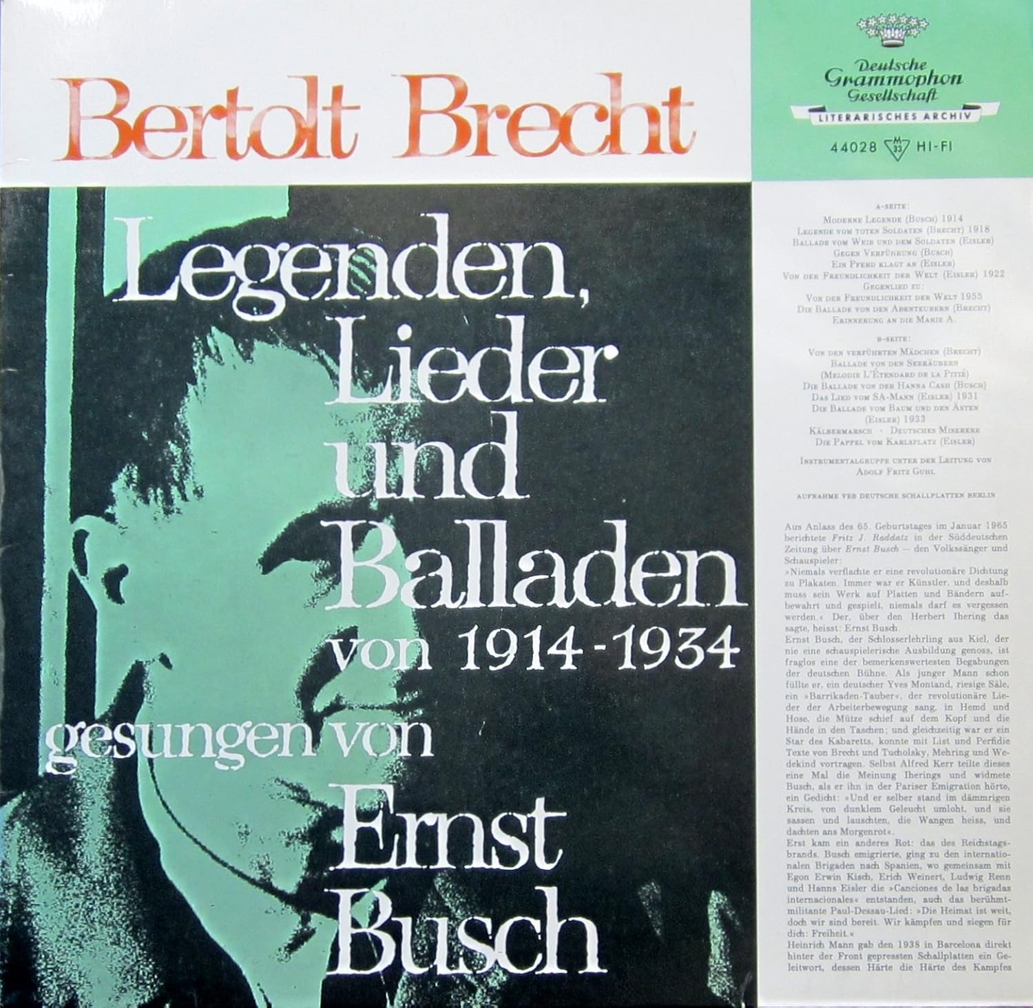 Bertolt Brecht-Legenden, Lieder und Balladen / Vinyl record [Vinyl-LP ...
