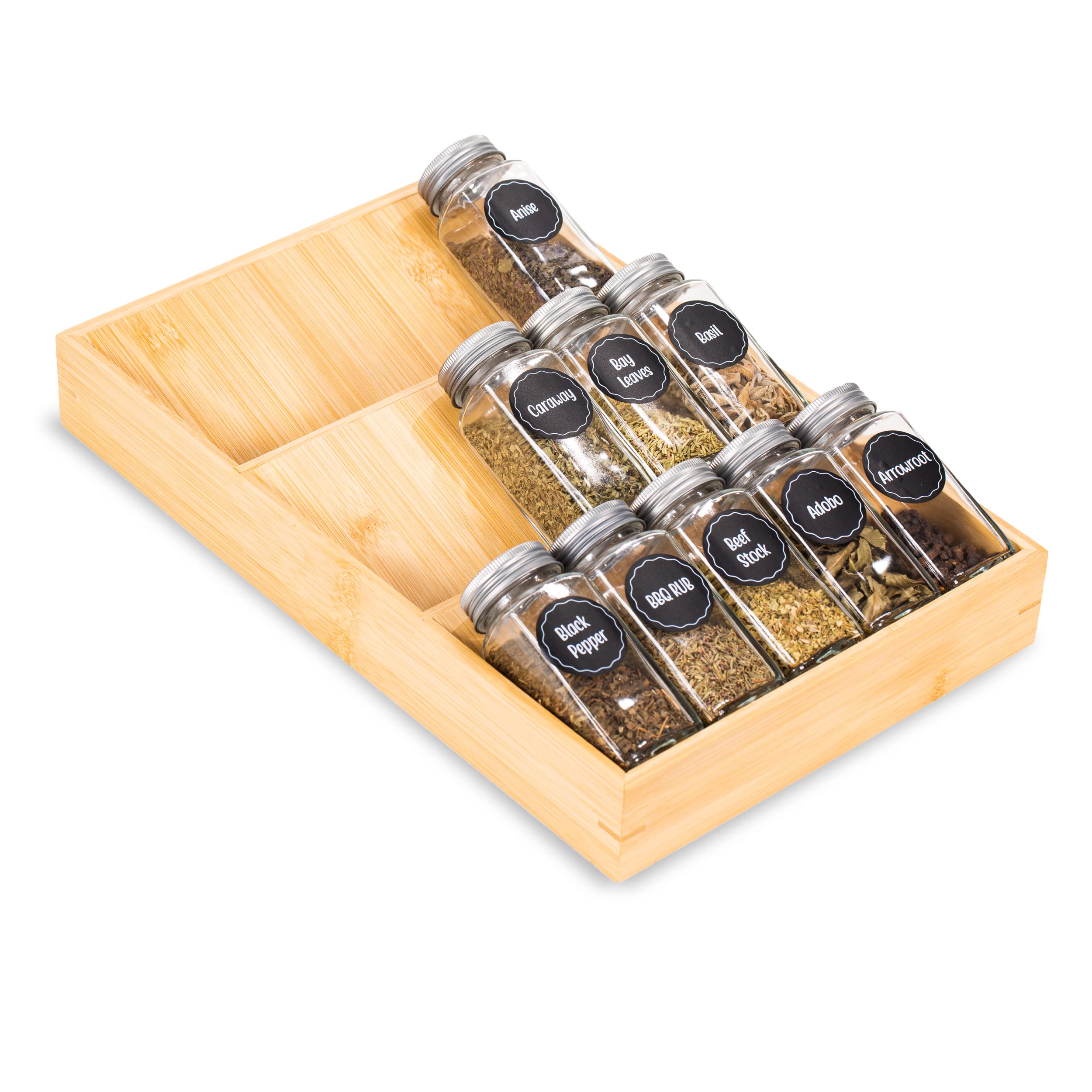 MillTu Bamboo Spice Rack Organizer for Drawer 3 Tier Bamboo Spice Tray ...