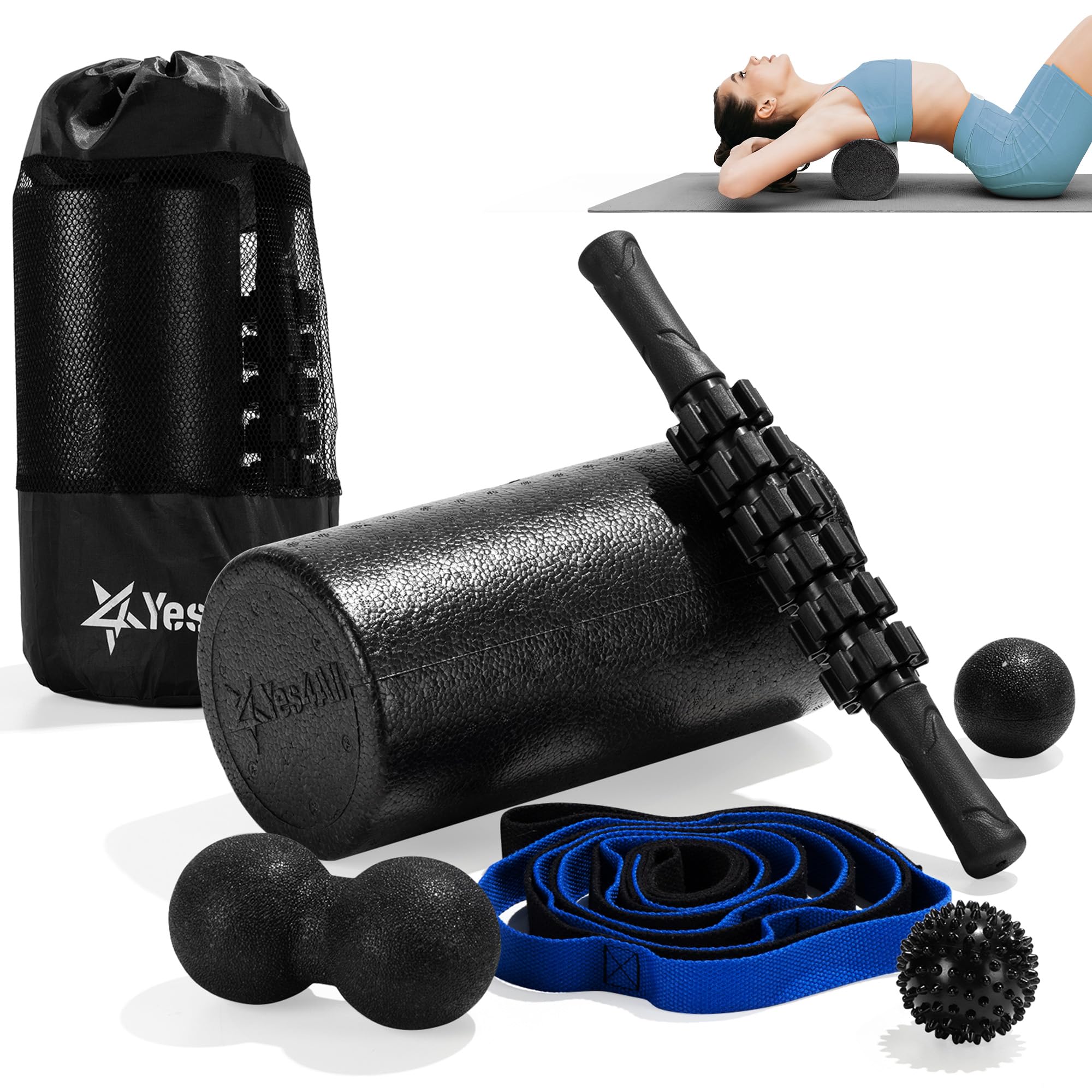 Yes4All Foam Muscle Roller Set, 7-in-1 High-Density Set of Back Roller ...