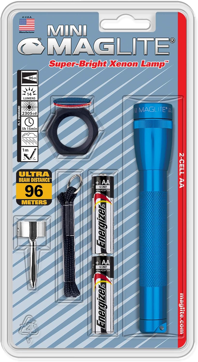 Maglite Mini Incandescent 2-Cell AA Flashlight Combo, Blue - Flashlight ...