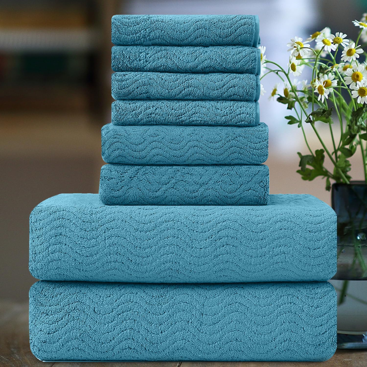 Ultra Soft 8 Piece Textured Bath Towel Set for Bathroom Shower Pool ...
