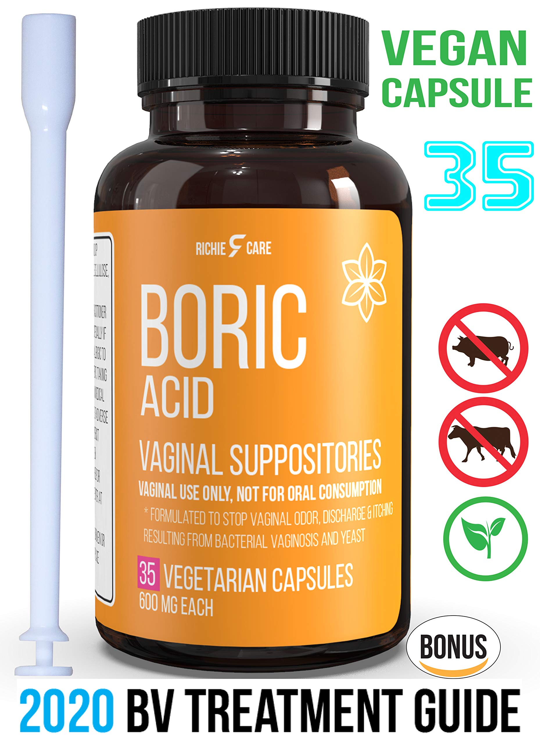 Fast Relief Vegan Capsule Boric Acid Vaginal Suppositories 600Mg 35ct ...