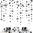 Amazon.com: Black 80th Birthday Decorations Number 80 Circle Dot Twinkle Star Garland Metallic ...
