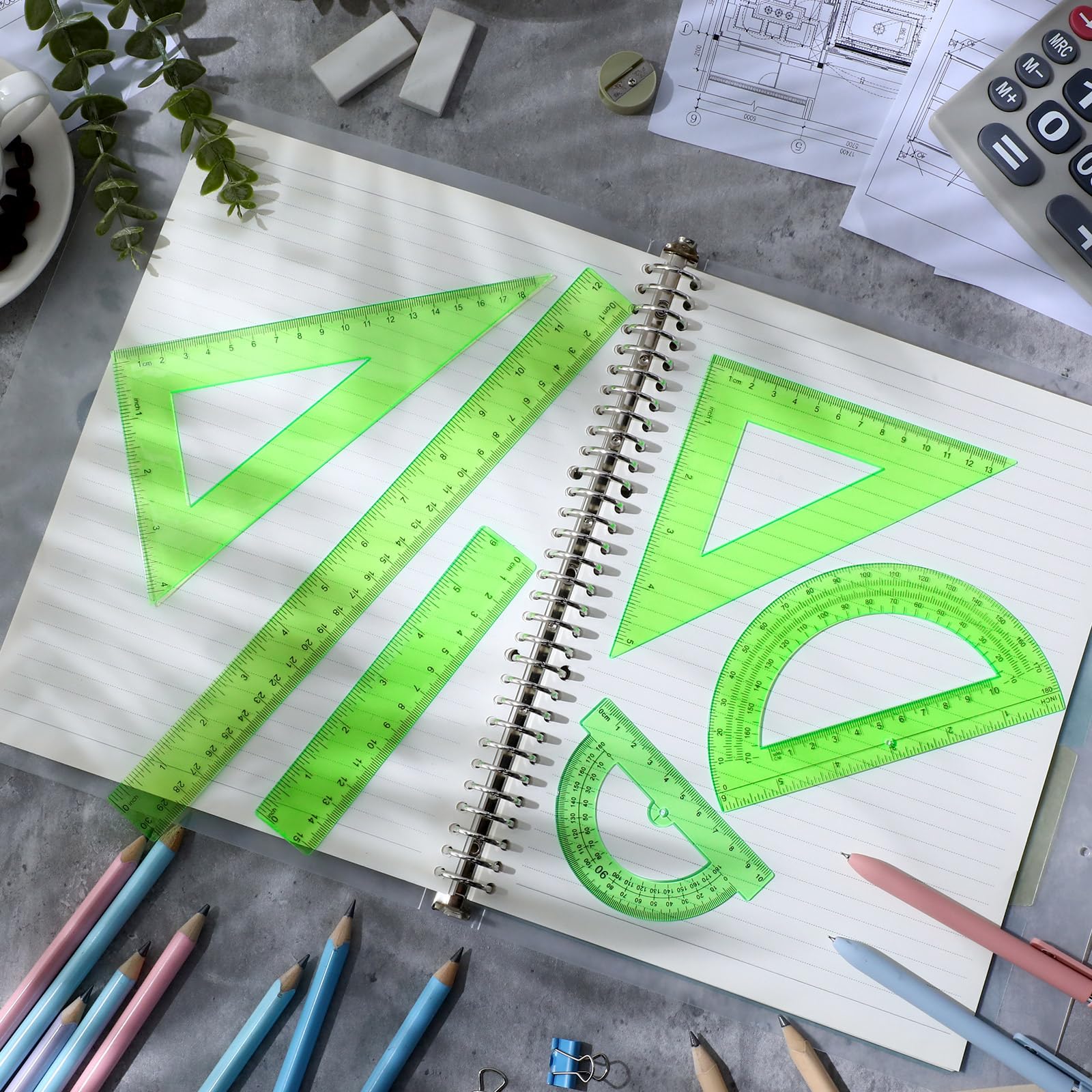 Tenare 1 Set Plastic Ruler Math Set Includes Protractor, Triangle ...