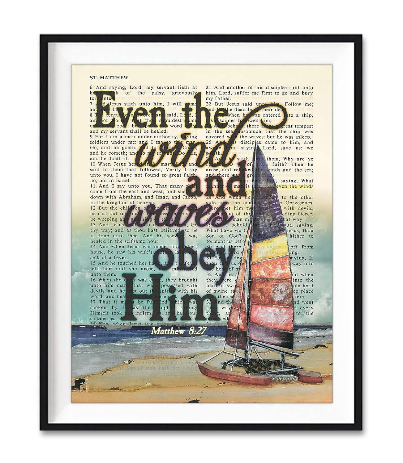 Amazon.com: Vintage Bible Verse Scripture - Even the Wind and Waves ...