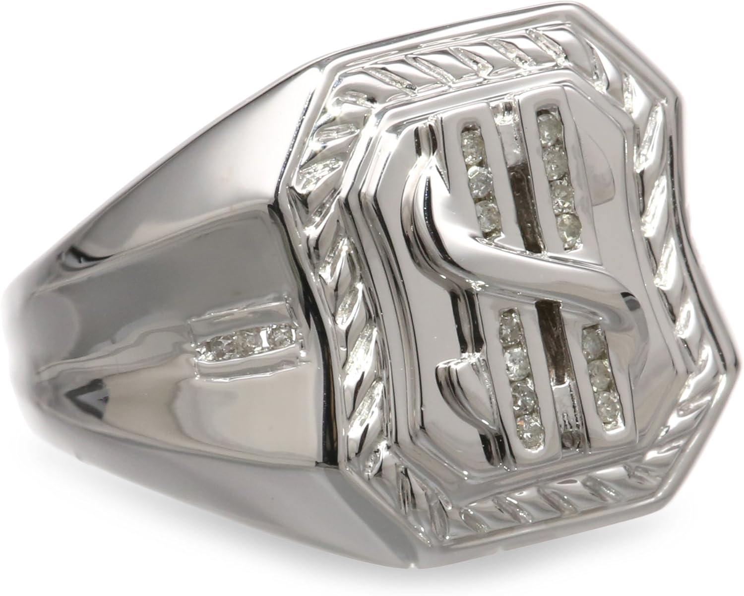 Men's Sterling Silver Diamond Dollar Sign Ring (1/10 cttw), Size 11 ...