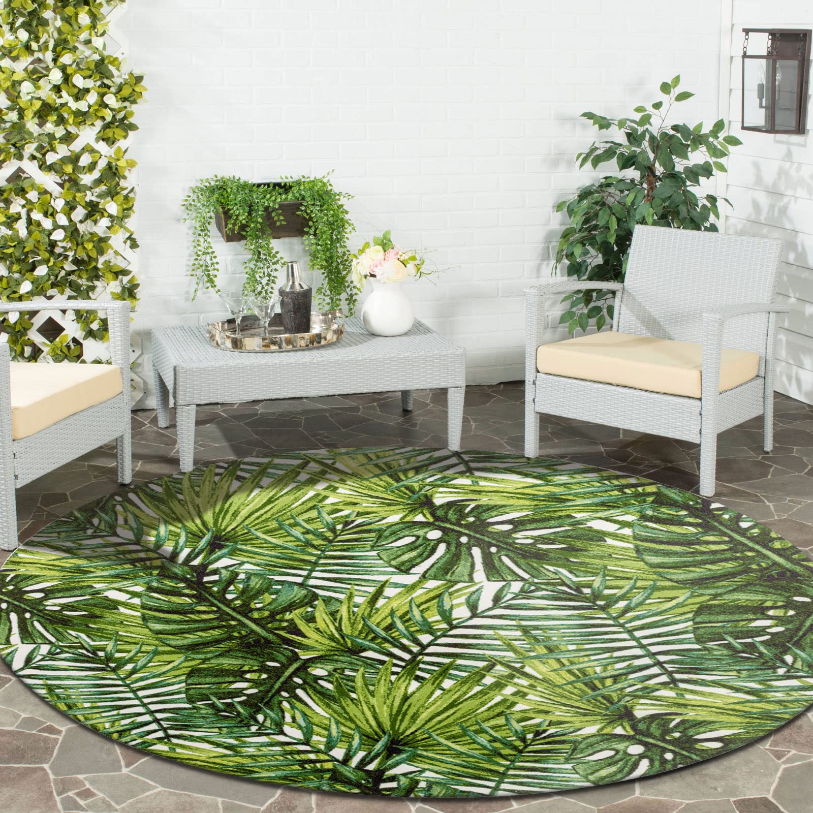 DECOMALL Round Outdoor Rug for Patio Gazebo Balcony Backyard, Colorful ...