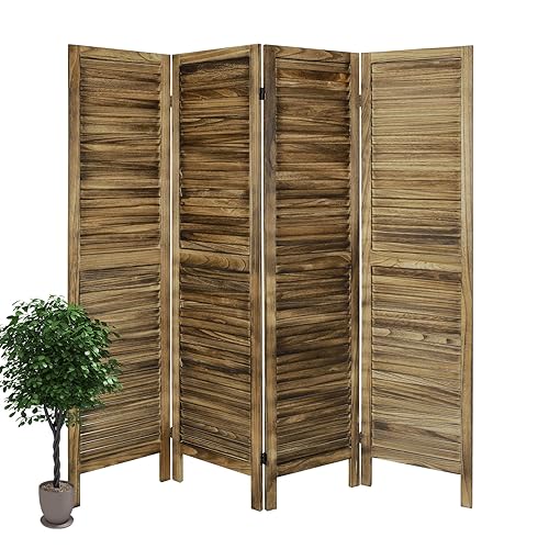 ECOMEX Room Divider 4 Panel with Louvered Design, 5.6ft Tall Wood ...