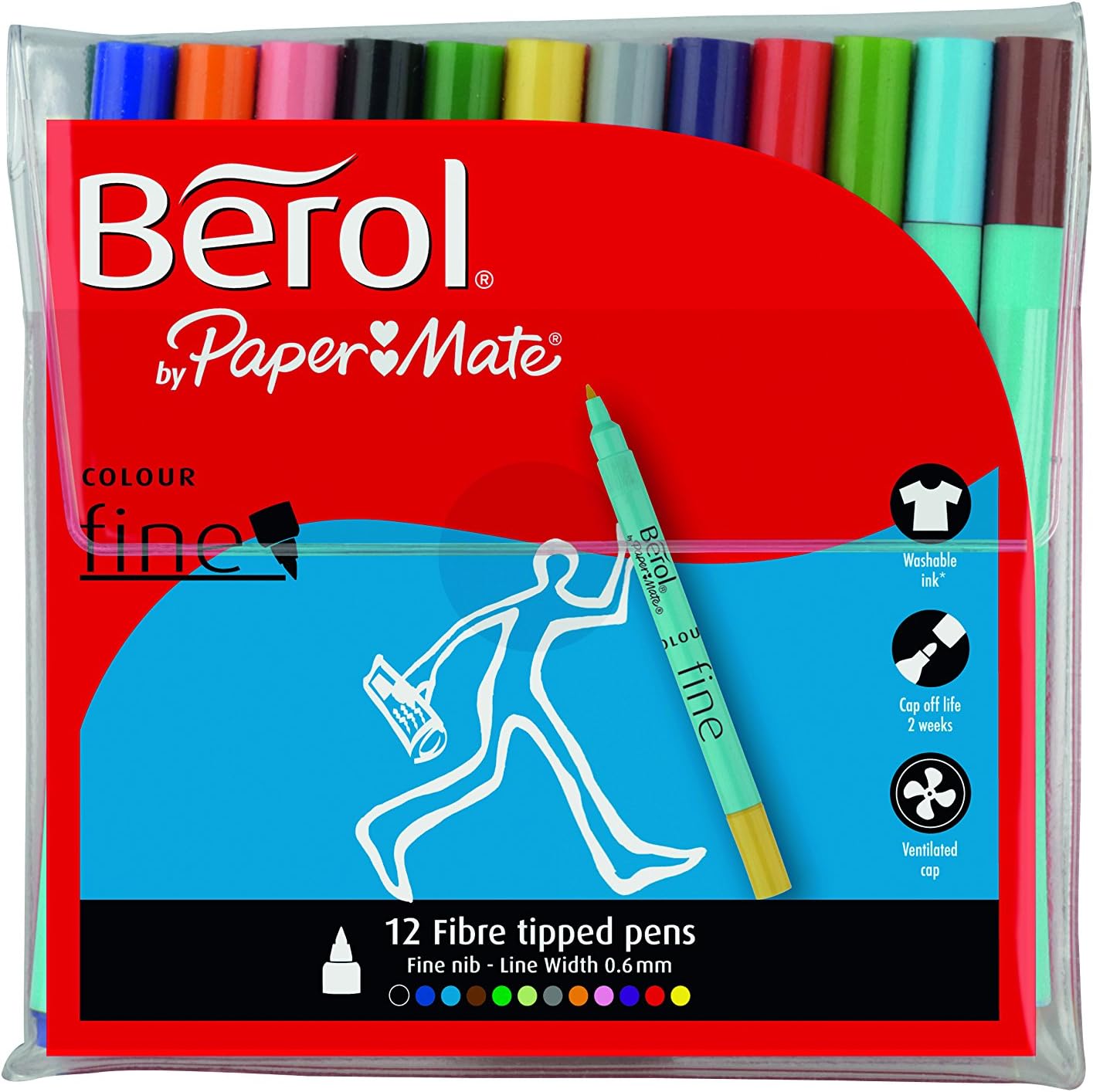 Berol Colour Fine Pen with 0.6 mm Nib, Assorted Colours, Pack of 12 ...