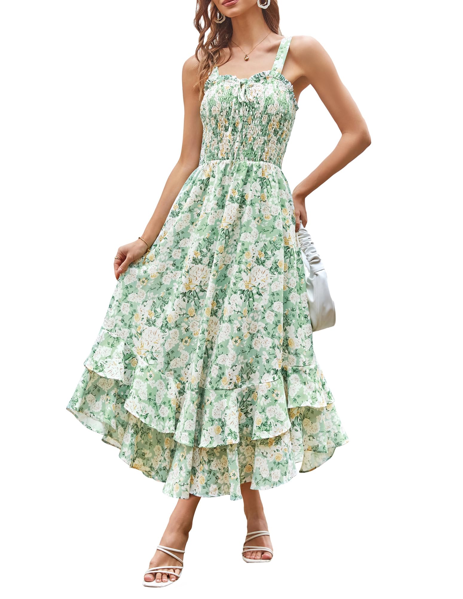 GRACE KARIN Women's 2025 Summer Floral Boho Dress Square Neck Strapped ...