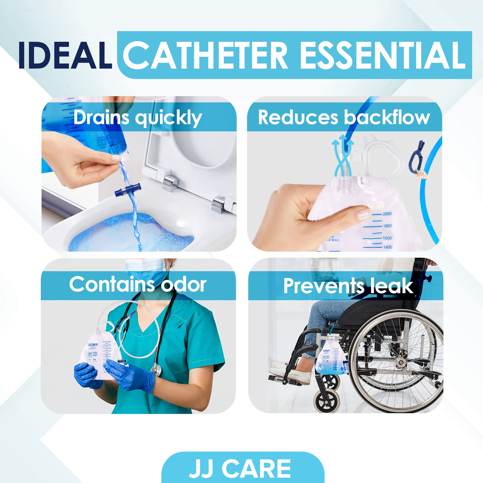 Mua JJ CARE Catheter Bags - Pack of 6 Urinary Drainage, 2000 ml With 42 ...