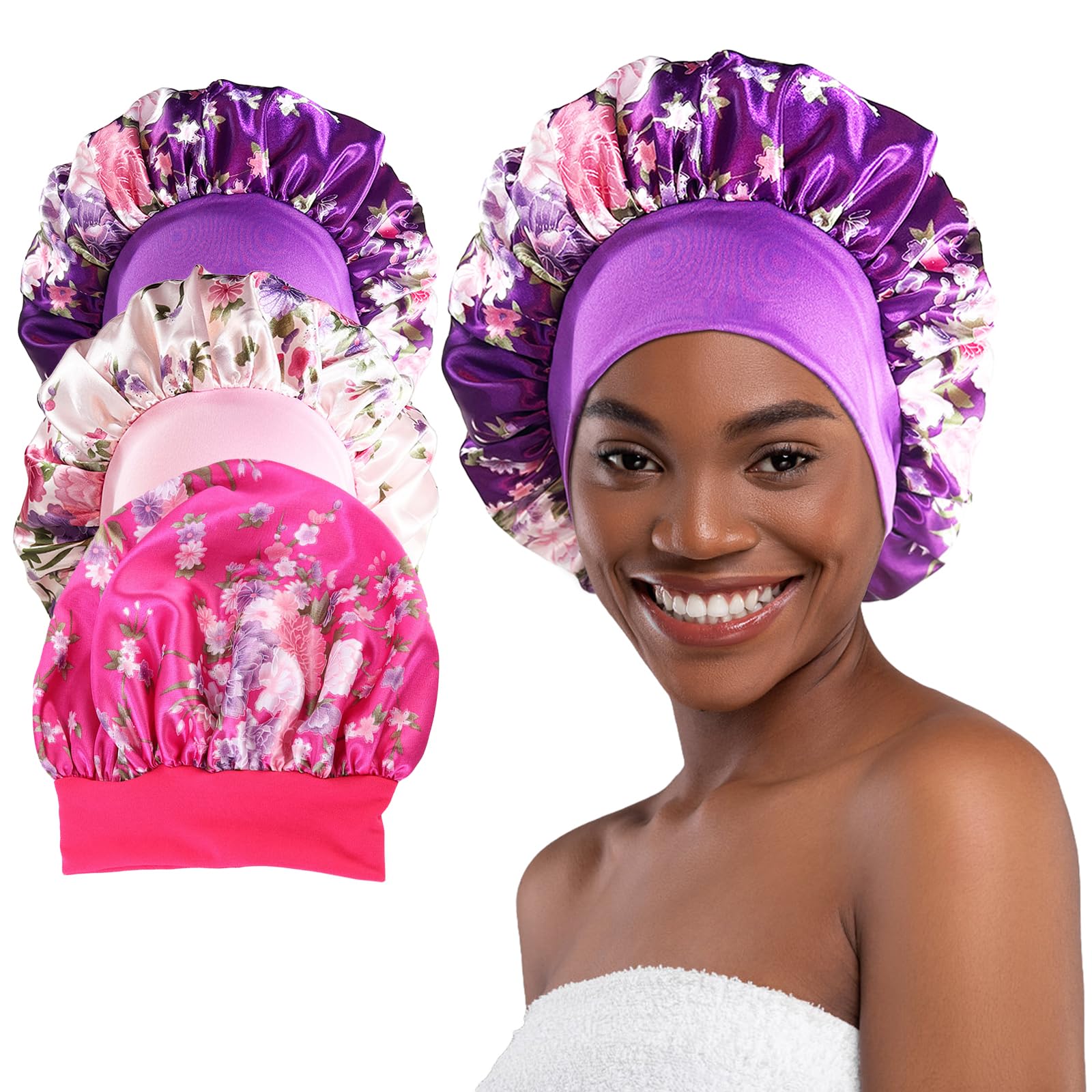 JDDGVOE Silk Bonnet for Sleeping Women, 3 Pcs Bonnets for Black Women ...
