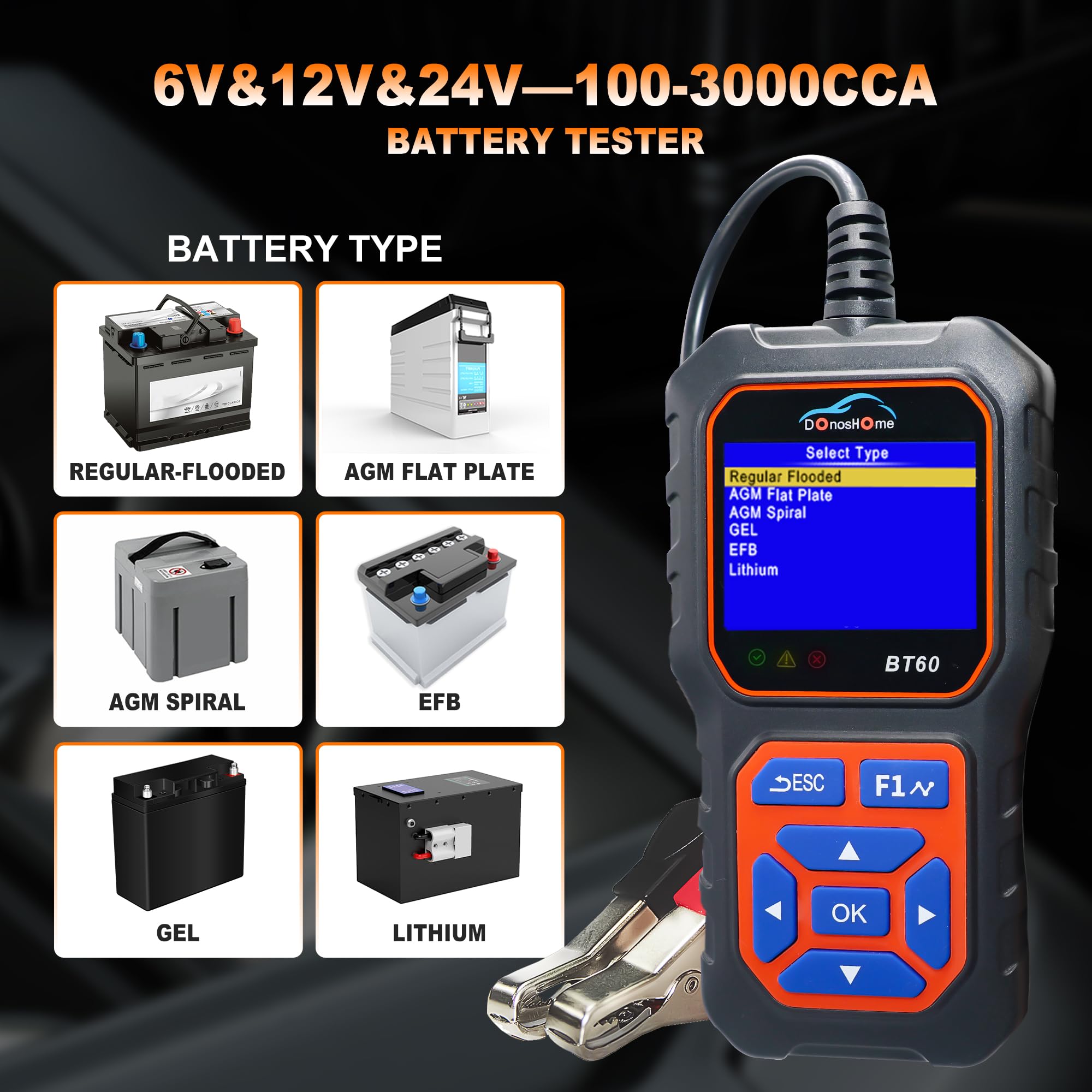 Mua DonosHome BT60 Battery Tester 5-36V 100-3000 CCA Load Tester 12V ...