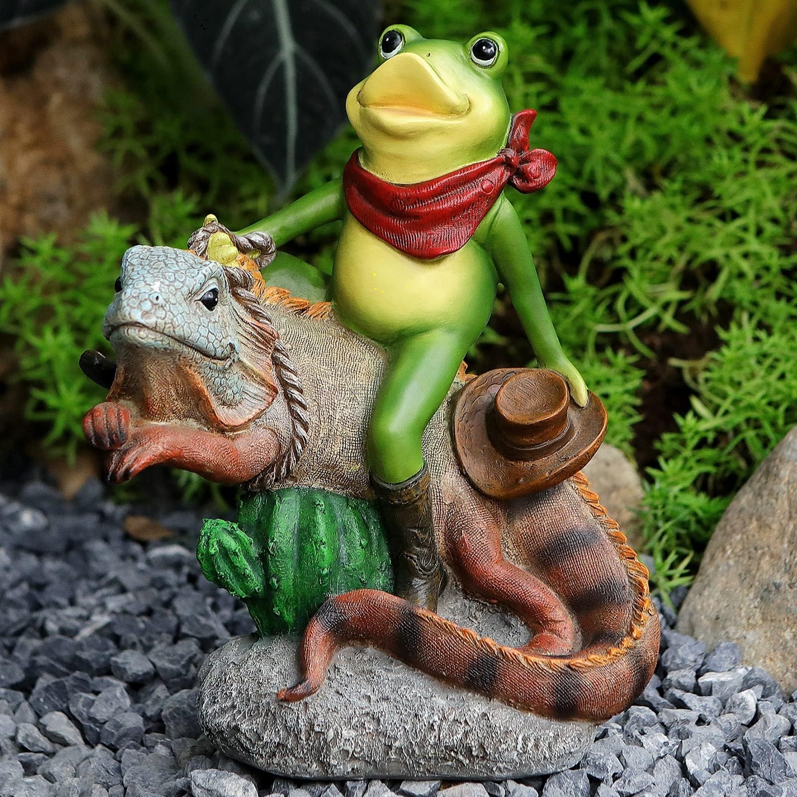 OSROENE Funny Garden Statue Cowboy Frog Decor Figurine Frog Riding ...