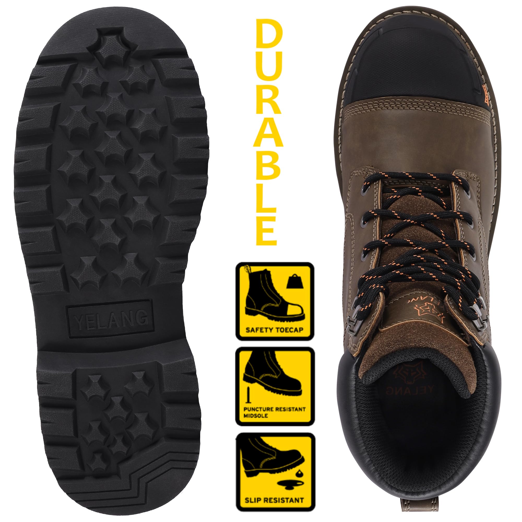 Mua Men's Steel Toe Safety Work Boot Slip Resistant Puncture Utility Shoes 6 Inch For Industrial ...