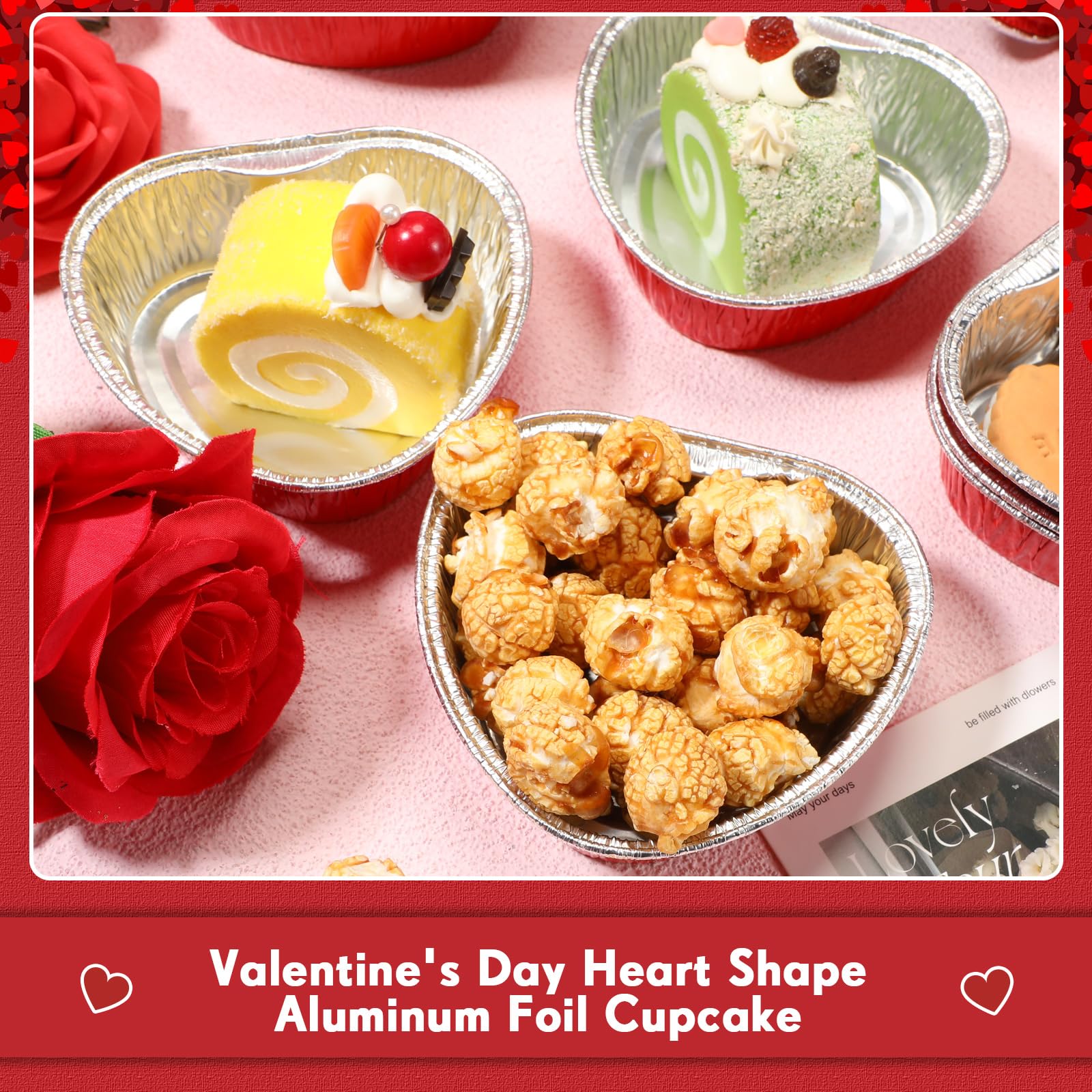 Honeydak Heart Shaped Cake Pans Valentine's Day Aluminum Foil Cupcake ...