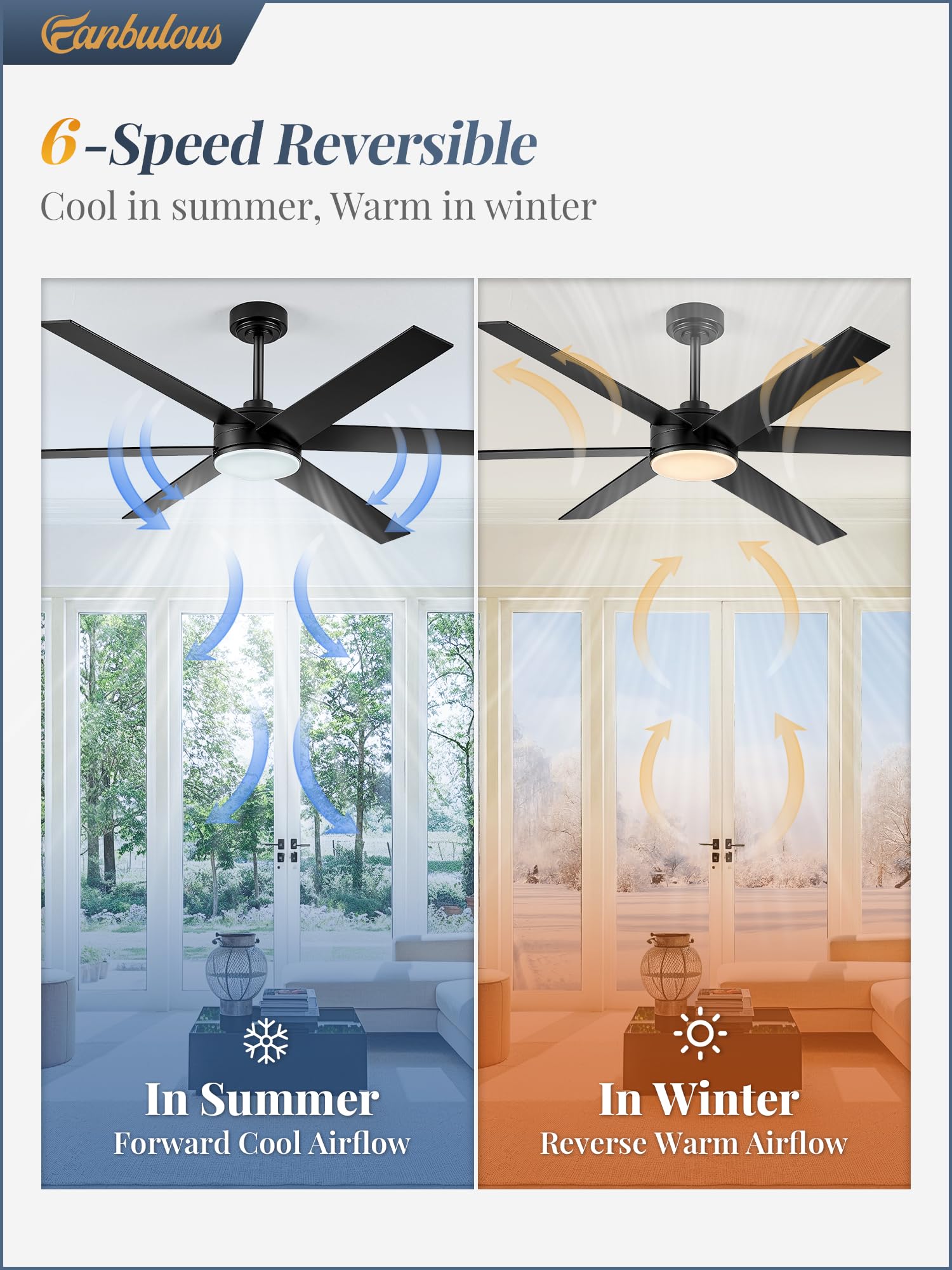 Fanbulous 60 Inch Ceiling Fans With Lights And Remote, Reversible 6 ...