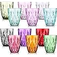 Amazon.com | Roshtia 12 Pcs 8 oz Vintage Drinking Glasses Colored Glass Drinkware Old Fashioned ...