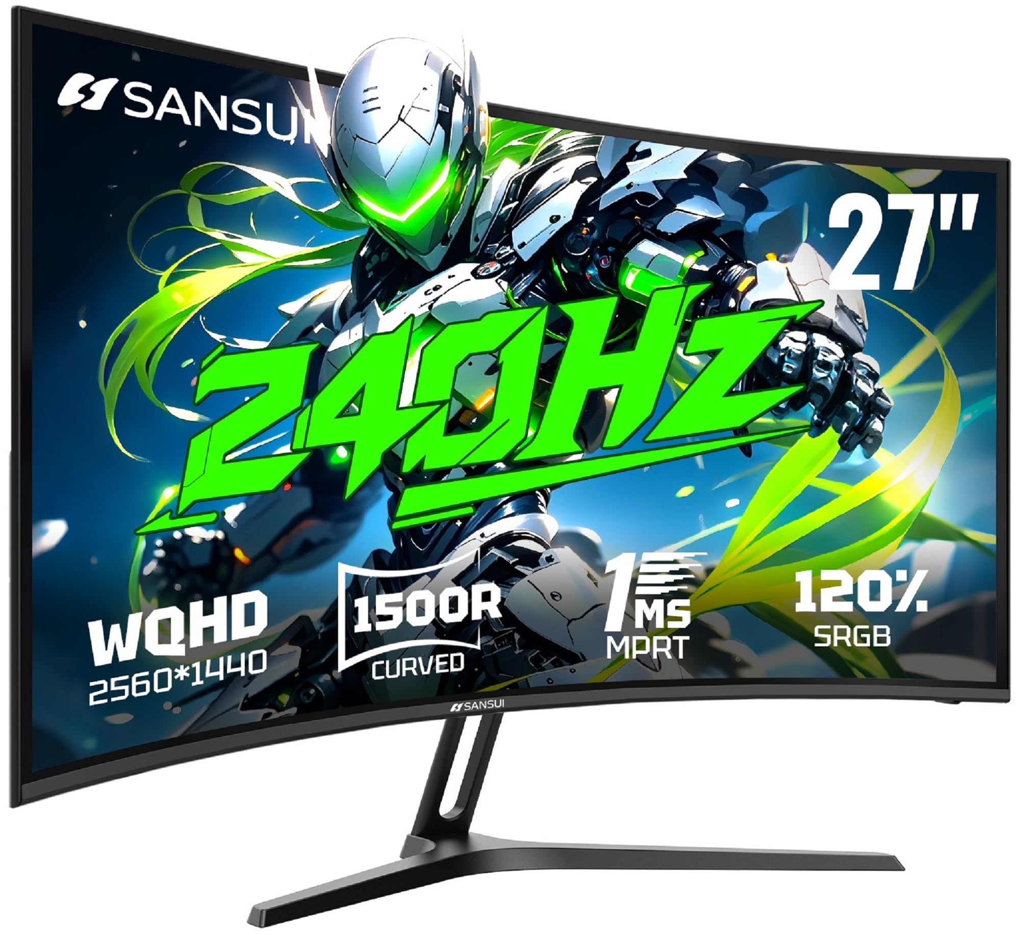 SANSUI 27 Inch Curved 240Hz Gaming Monitor, 2K WQHD 1500R Curved Computer Monitor, 120% sRGB ...