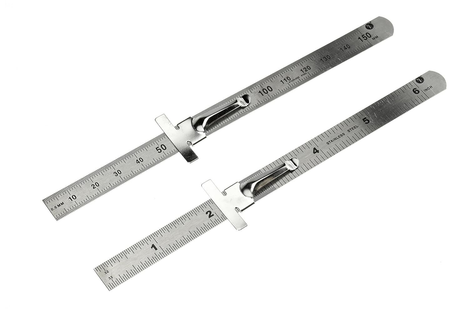 SE 925PSR-2 2-Piece SAE & Metric Ruler Set with Detachable Clips ...